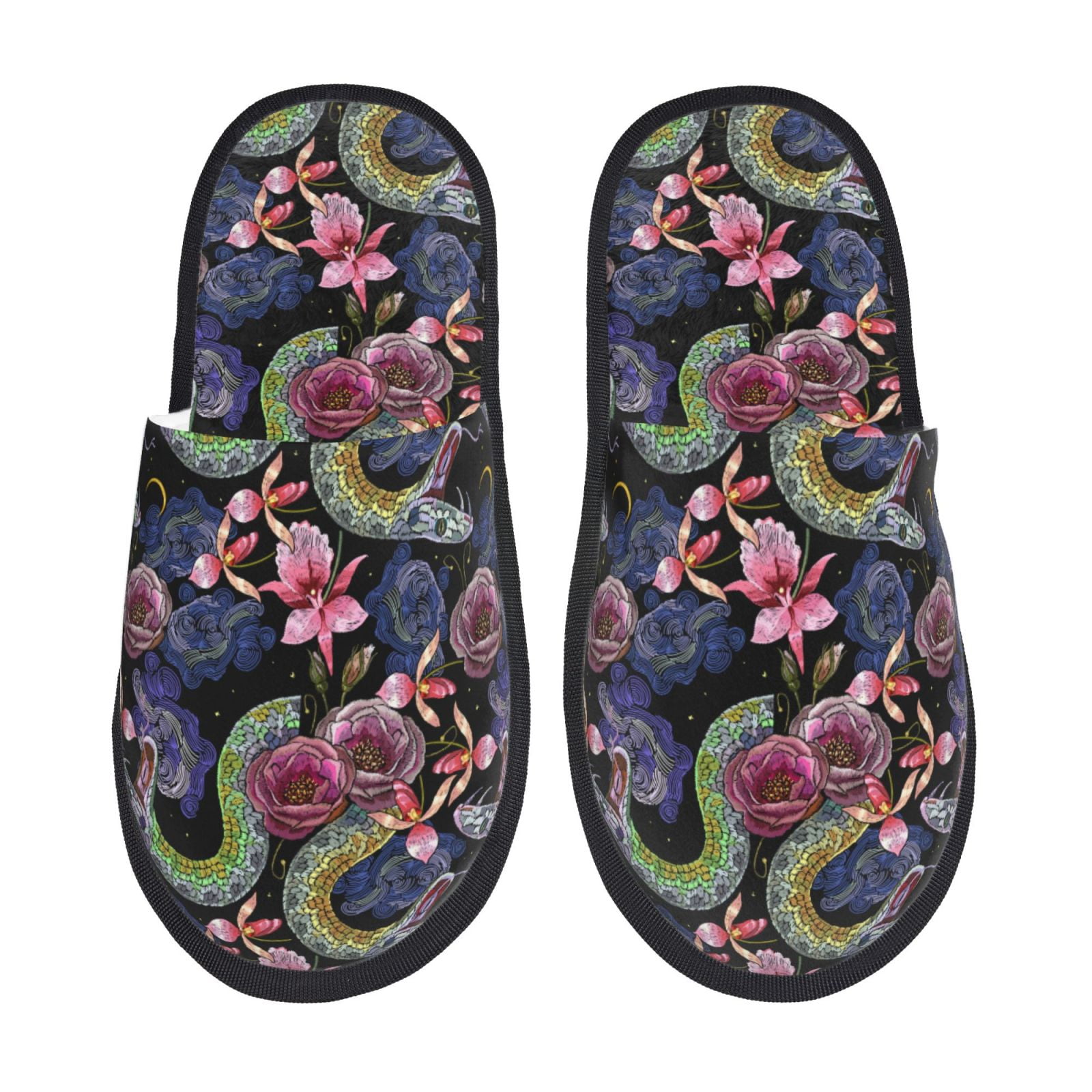 Goofa Snake And Flower Pattern Plush Furry Slippers for Men & Women ...