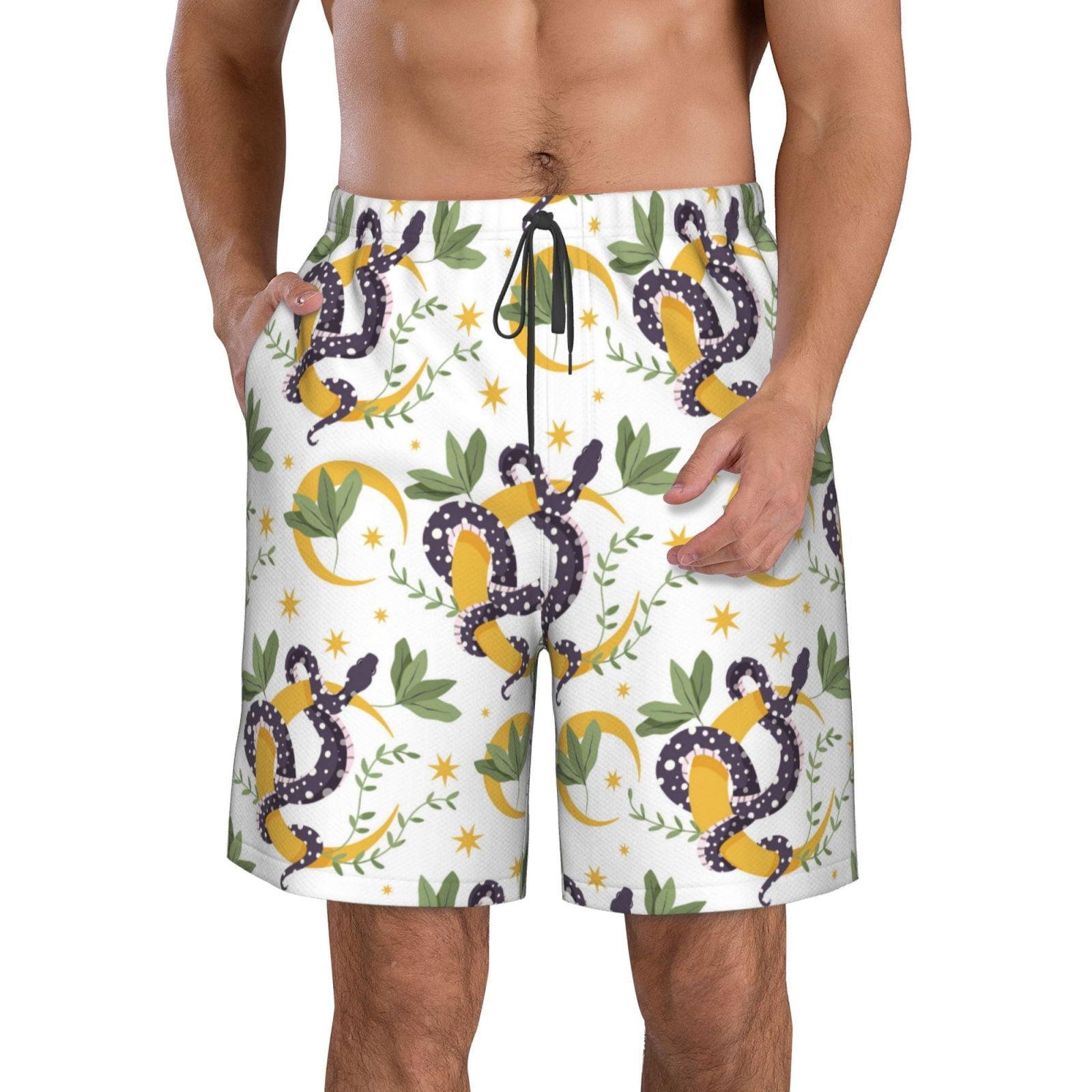 Goofa Snake And Moon Printed Mens Swim Trunks Summer Quick Dry Short ...