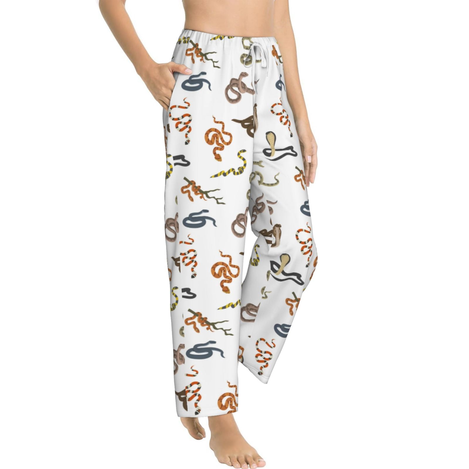 Goofa Snake Printed Soft Pajama Pants for Women, Wide Leg Comfy Casual ...