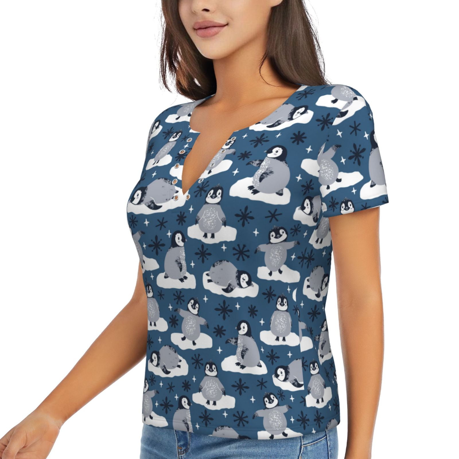 Goofa Snow Penguin Pattern Womens Deep V Neck Low Cut Tops Casual ...