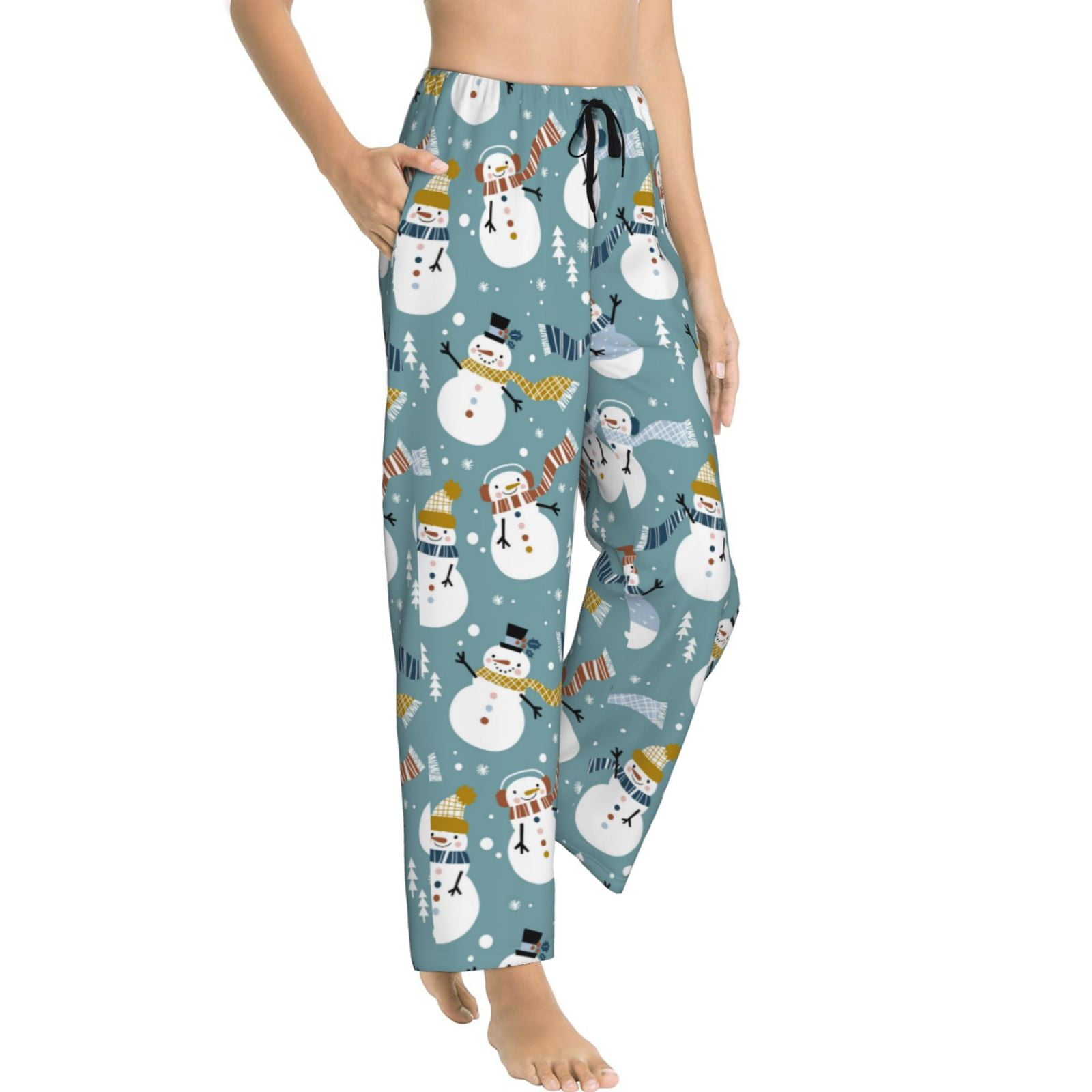Goofa Snowflake Scarf Snowman Printed Soft Pajama Pants for Women, Wide ...