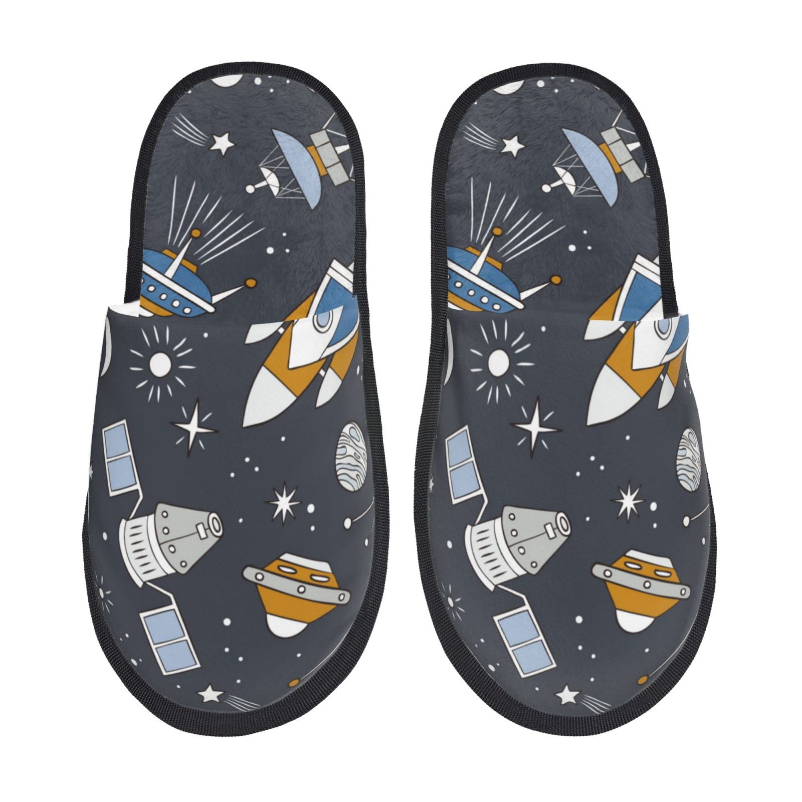 Goofa Space Cars Pattern Plush Furry Slippers for Men & Women, Cozy ...