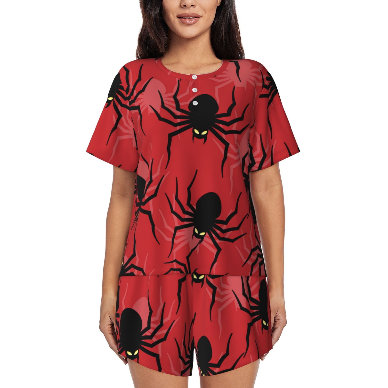 Goofa Spider for Womens Cotton 2 Piece Pajamas Set Classic Short Sleeve ...
