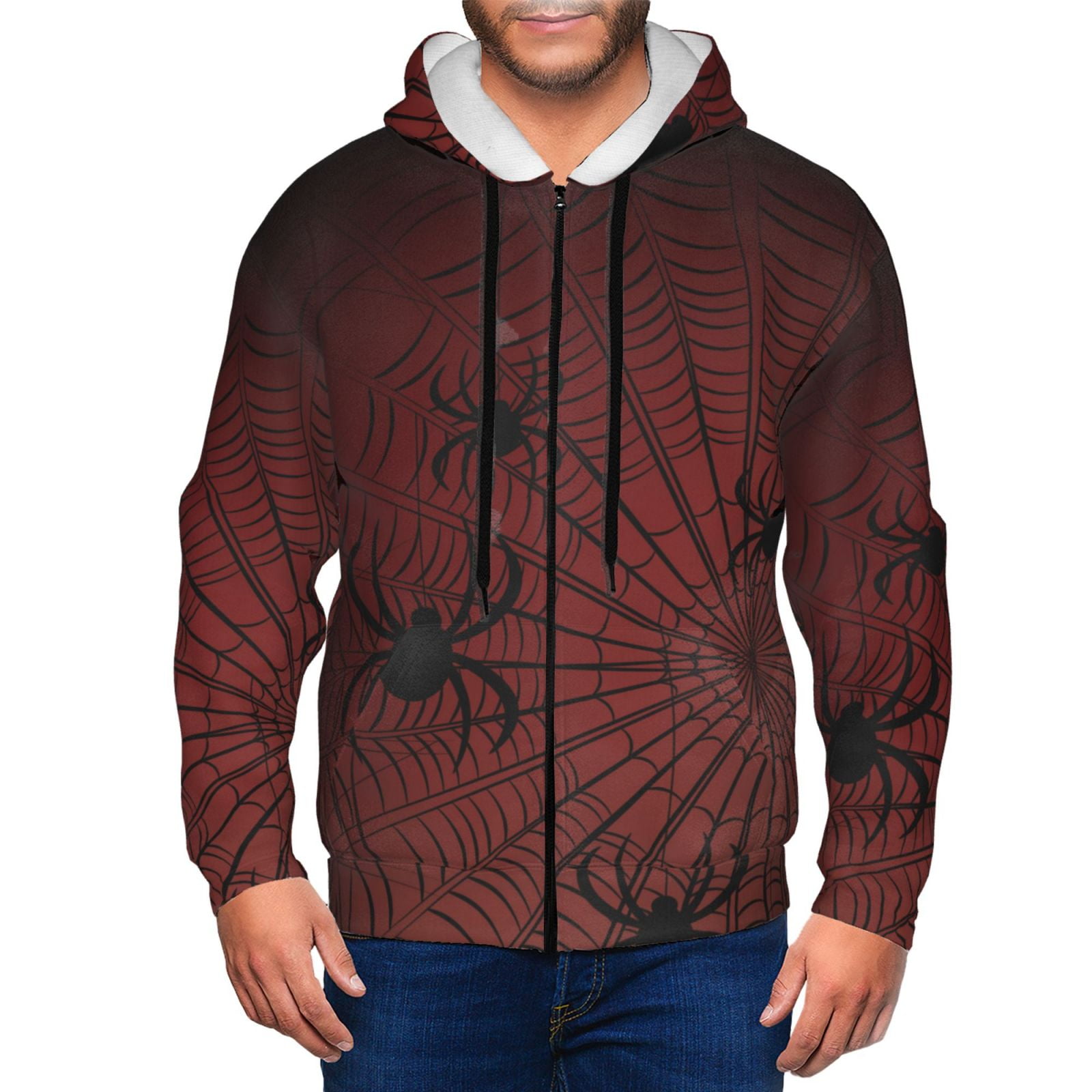 Goofa Spiders On A Web Pattern Mens Full-zip Hoodie, Zip-up Pullover Hooded Sweatshirt, Kangaroo ...