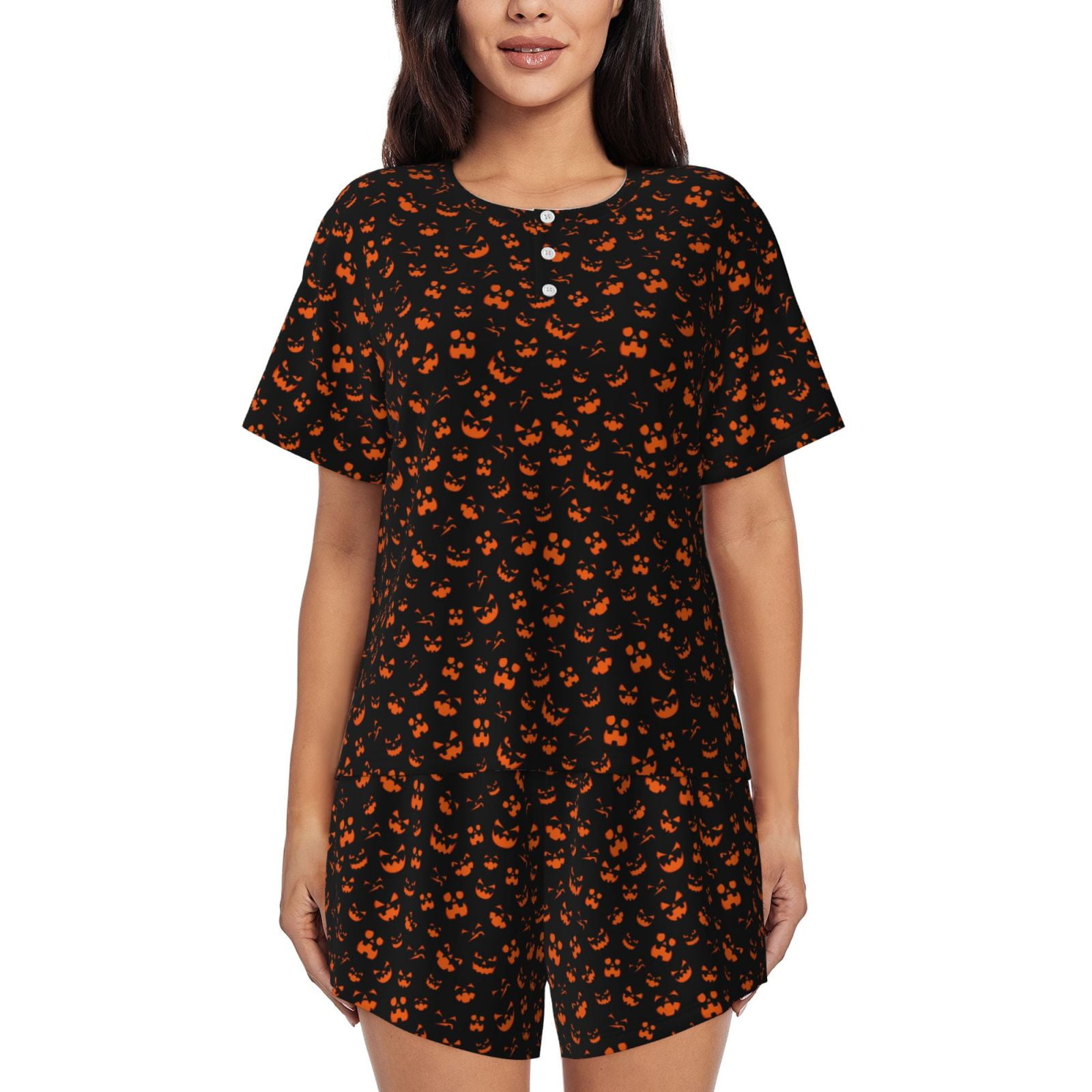 Goofa Spooky Pumpkin Face for Womens Cotton 2 Piece Pajamas Set Classic ...