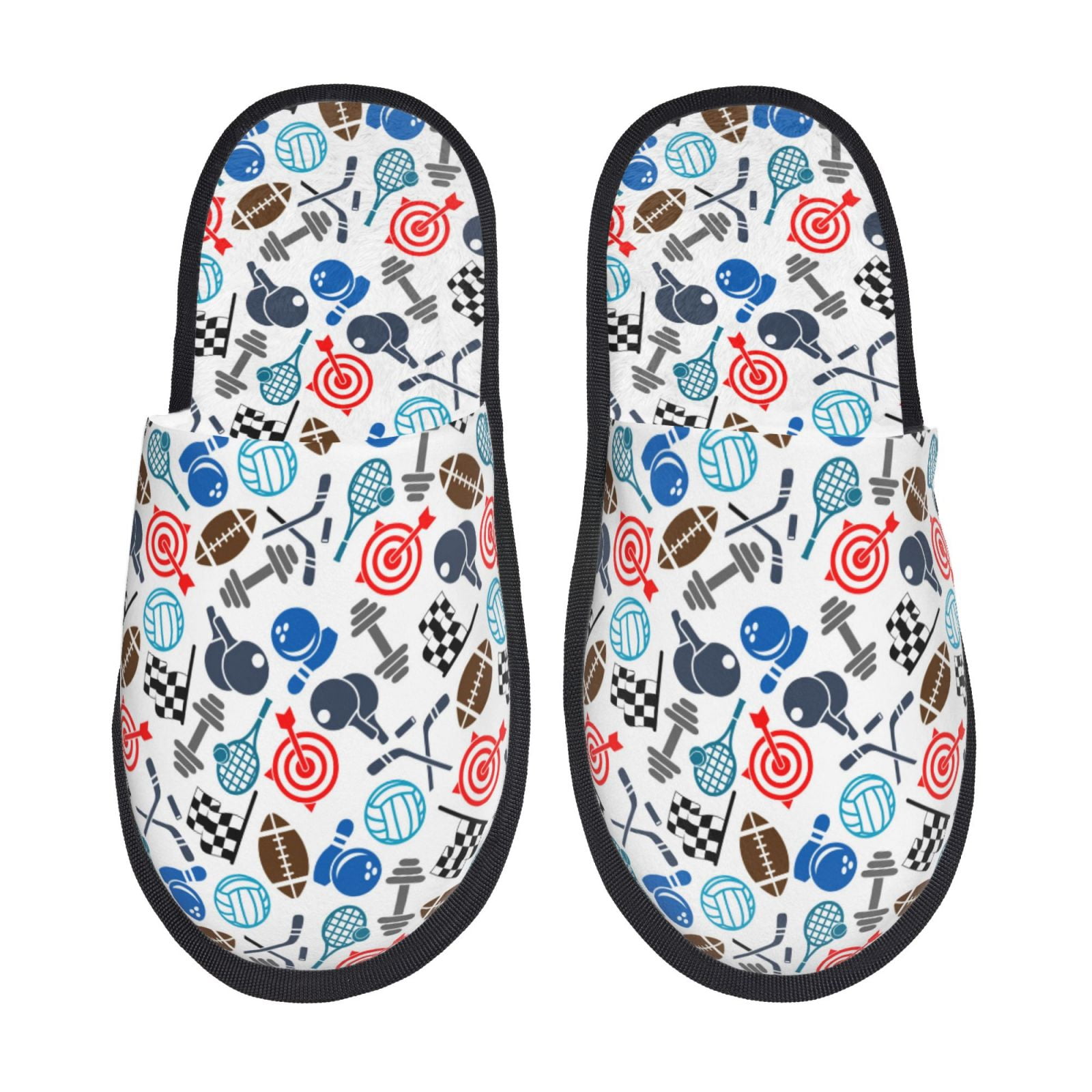 Goofa Sport Items Pattern Plush Furry Slippers for Men & Women, Cozy ...