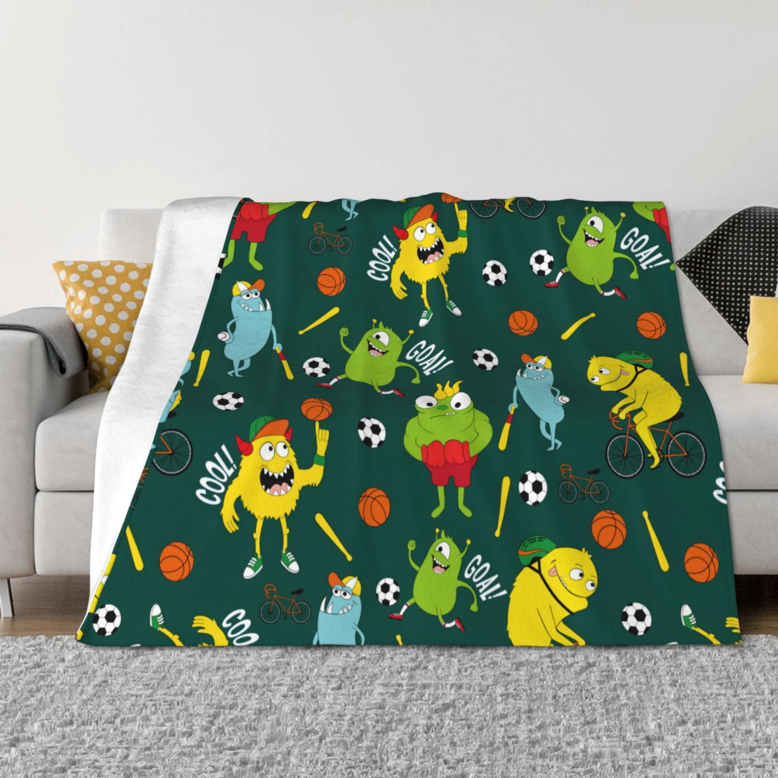 Goofa Sport Monster Pattern Fleece Throw Blanket for Couch, Soft ...