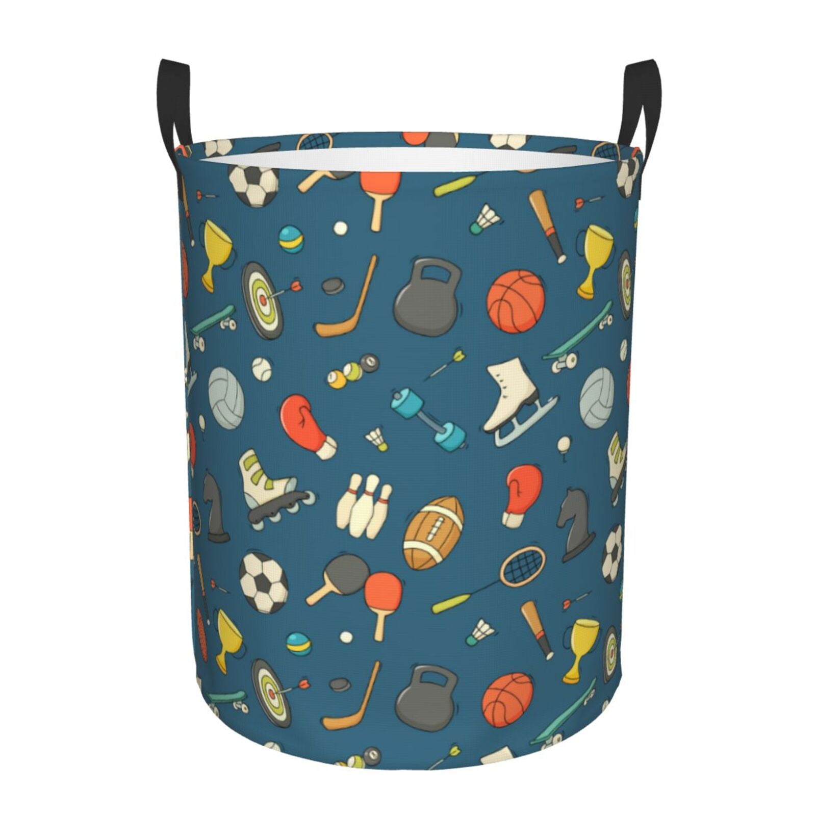 Goofa Sports Ball Printed Circular Hamper,Laundry Basket with Handles ...