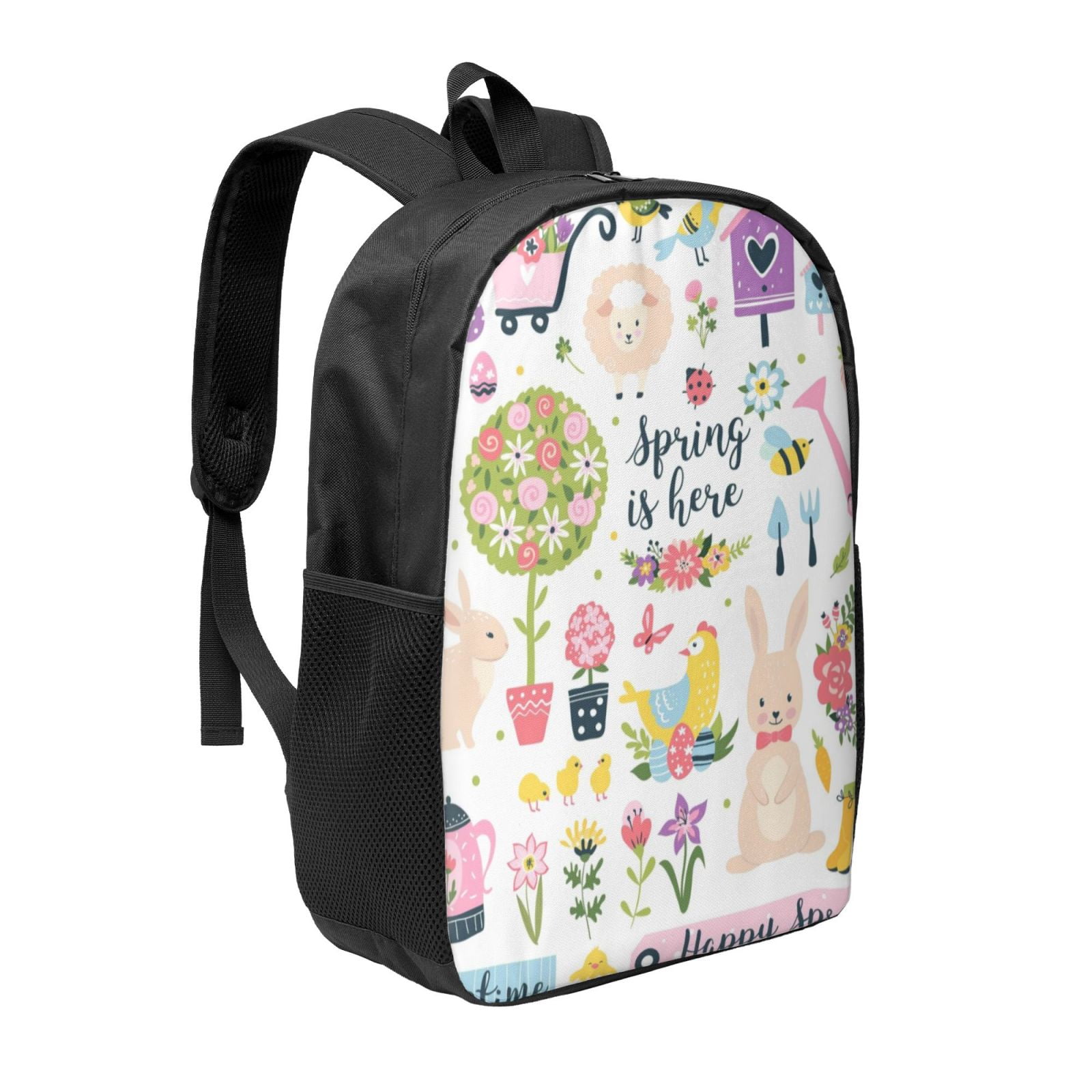 Goofa Spring Flowers Birds Pattern 17in Student Backpack - School ...