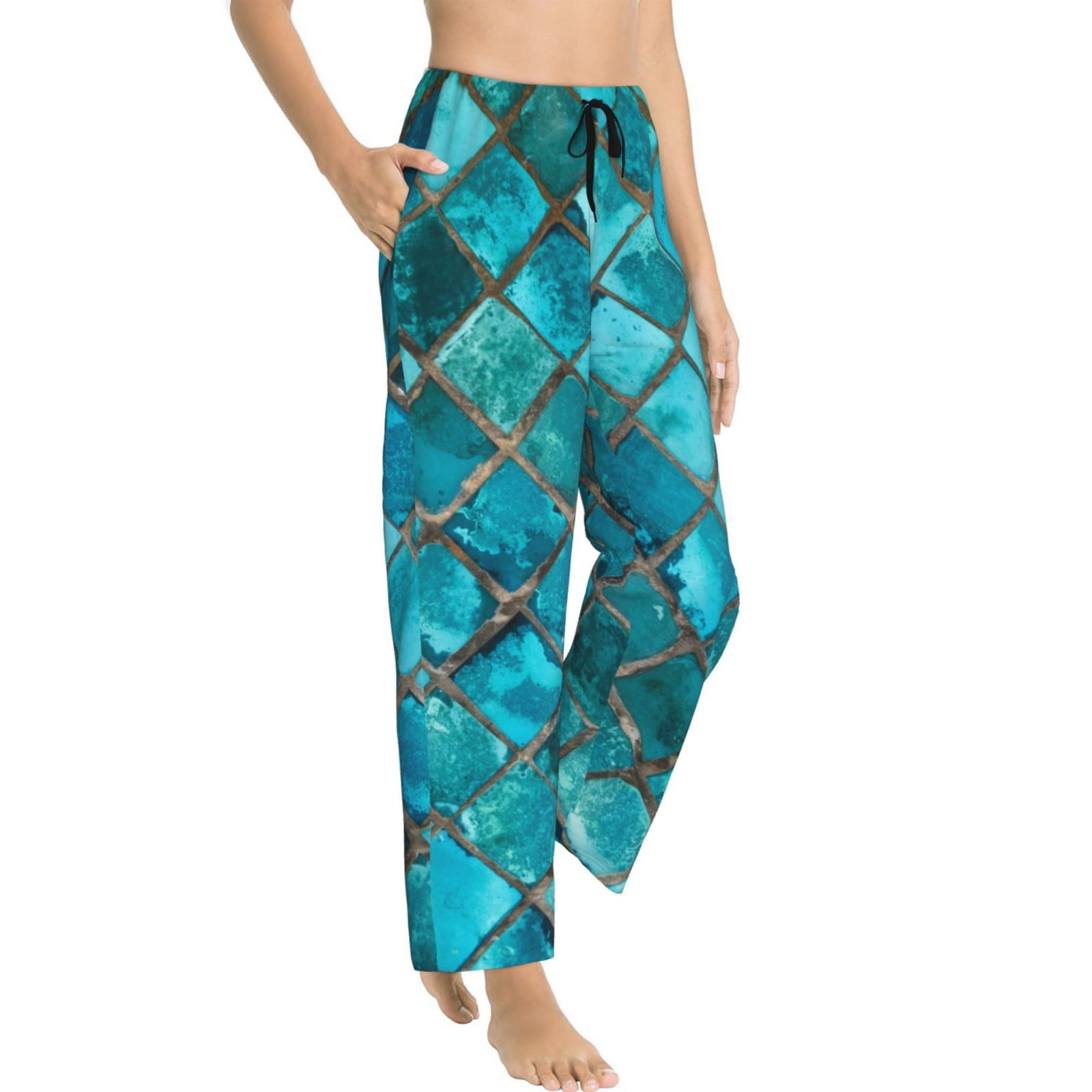 Goofa Square Glass Mosaic Printed Soft Pajama Pants for Women, Wide Leg ...