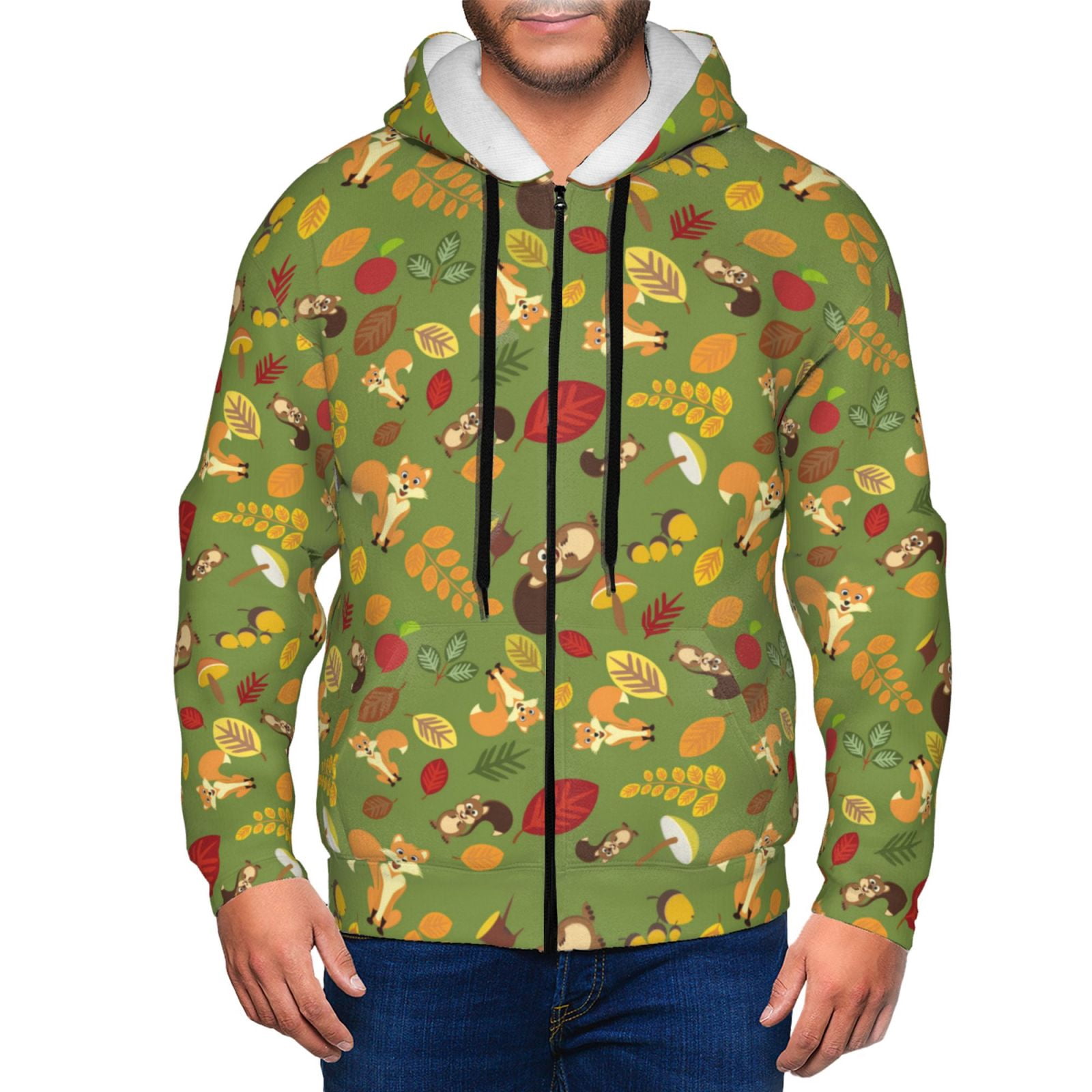 Goofa Squirrel And Fox In The Forest Pattern Mens Full-zip Hoodie, Zip ...