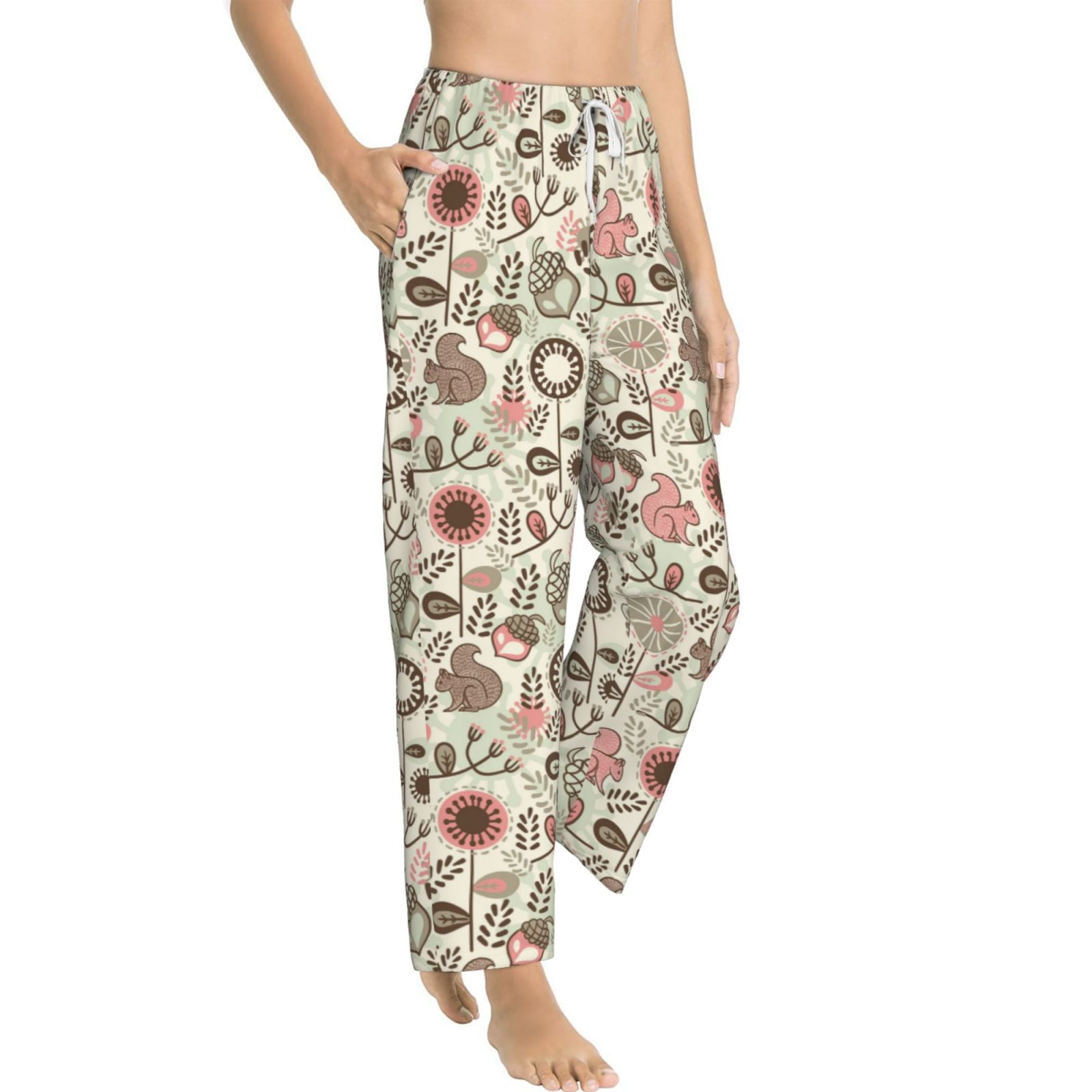 Goofa Squirrel In The Forest Printed Soft Pajama Pants for Women, Wide ...