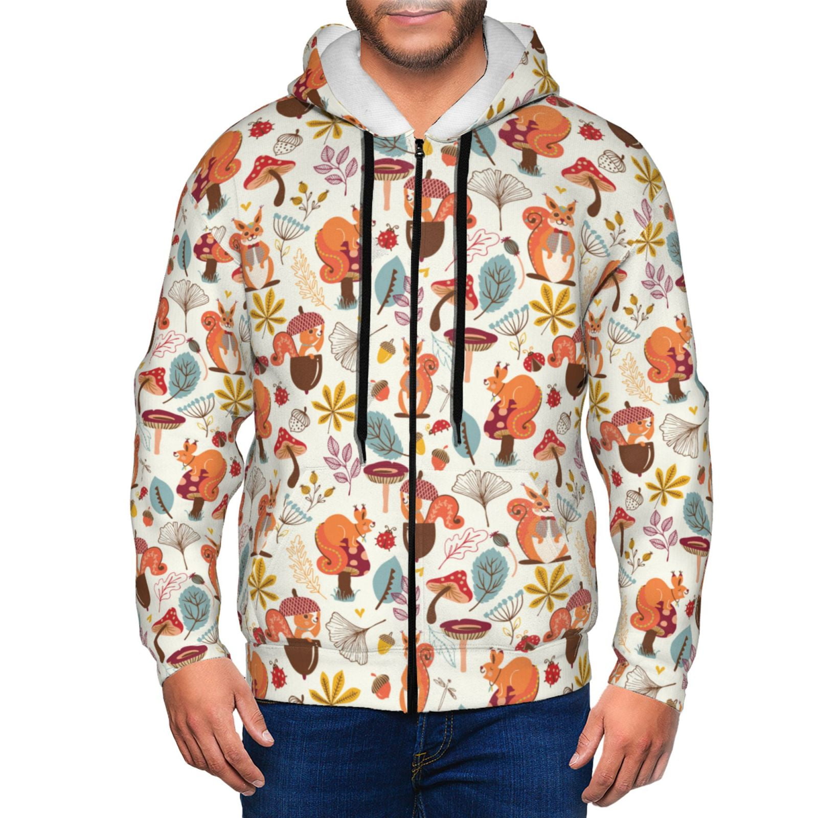 Goofa Squirrel Nuts Mushroom Pattern Mens Full-zip Hoodie, Zip-up ...