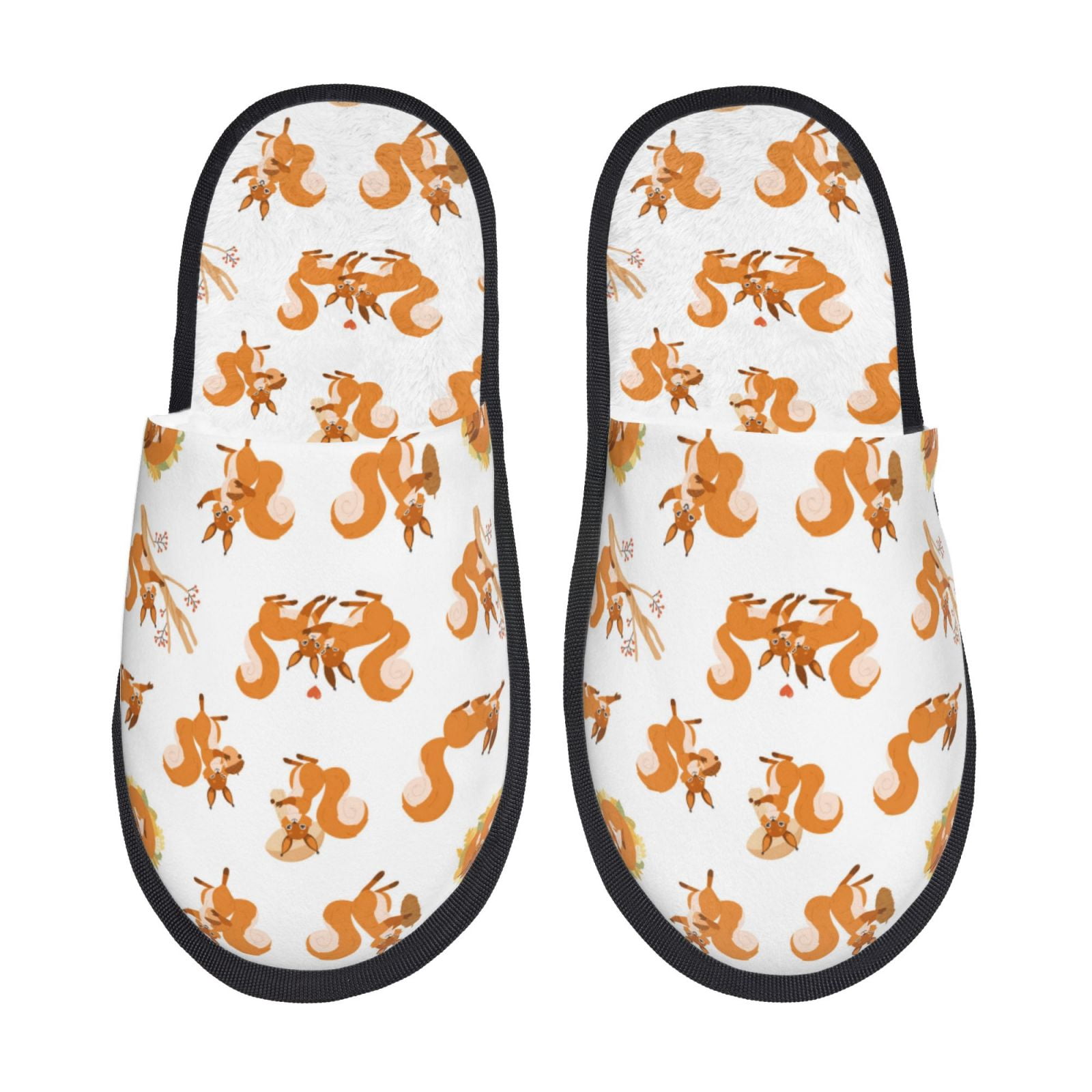 Goofa Squirrel Playing Pattern Plush Furry Slippers for Men & Women ...