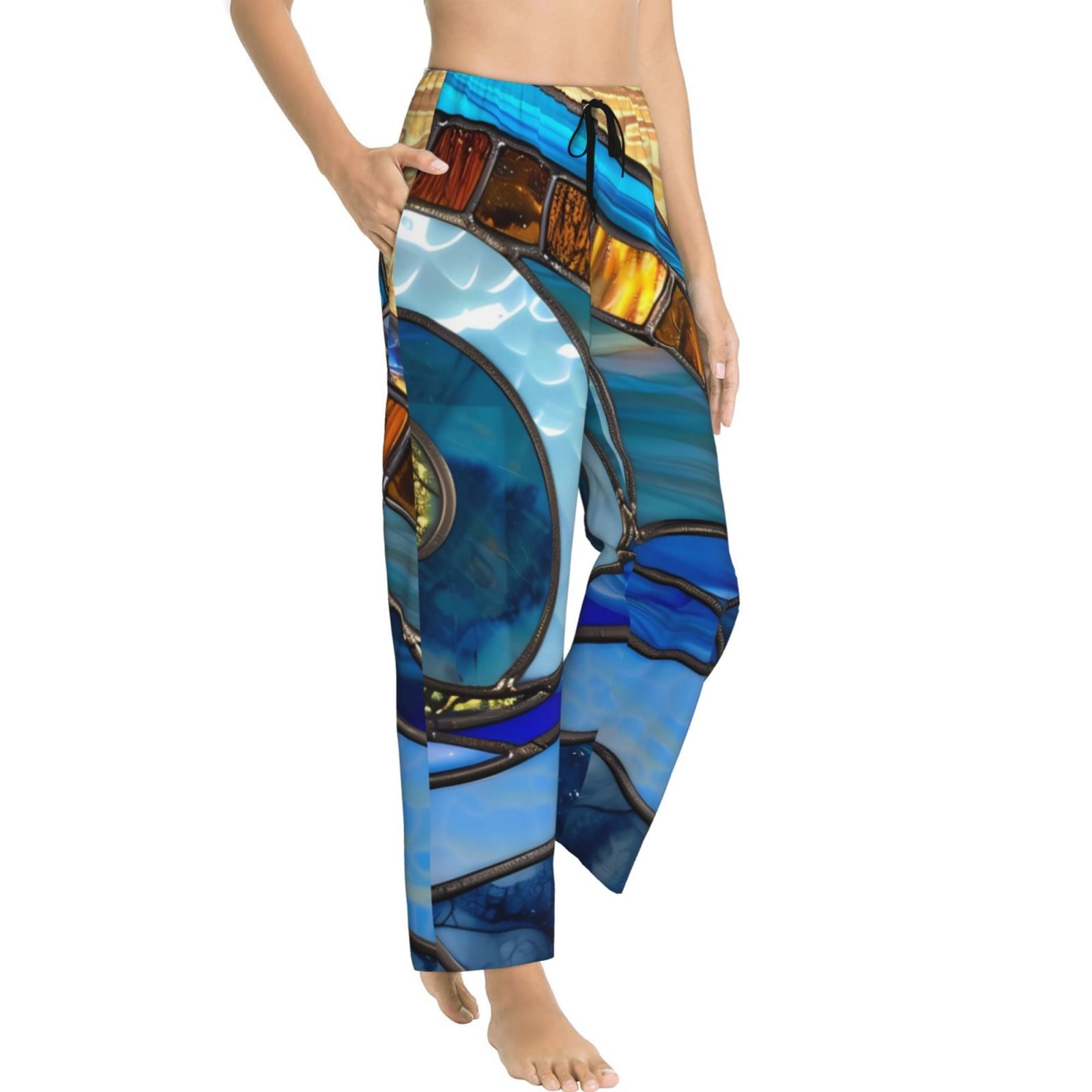 Goofa Stained Glass Ocean Wave Printed Soft Pajama Pants for Women ...