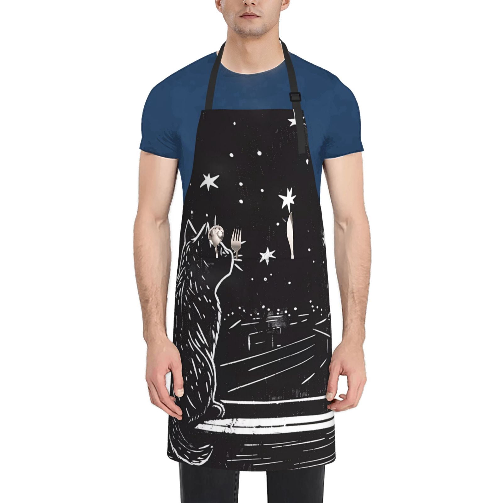 Goofa Star Gazing Cat Illustration Printed Waterproof Apron 33" Chef ...