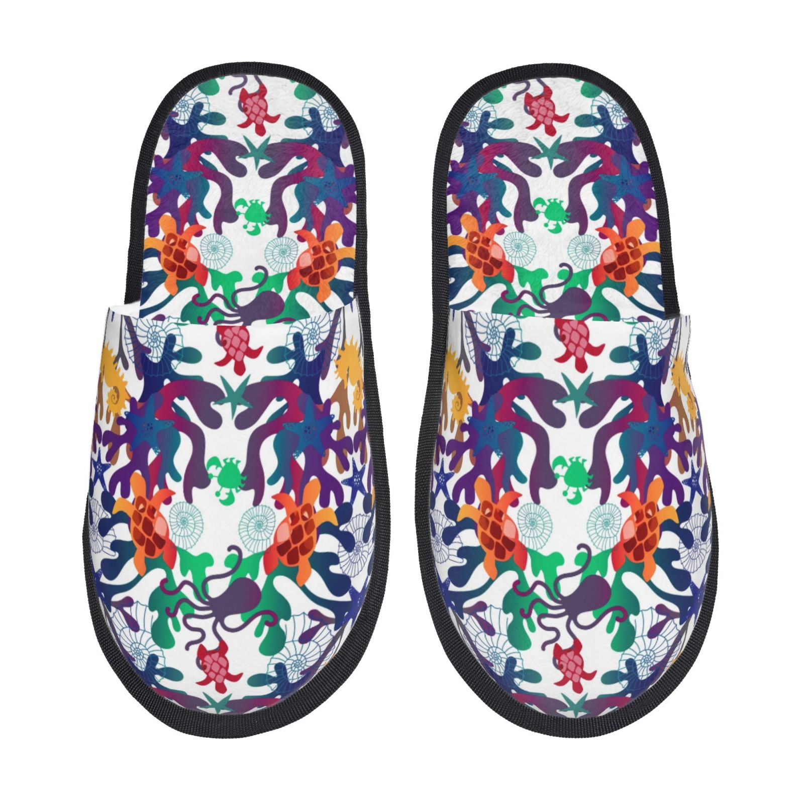 Goofa Starfish And Turtle Pattern Plush Furry Slippers for Men & Women ...