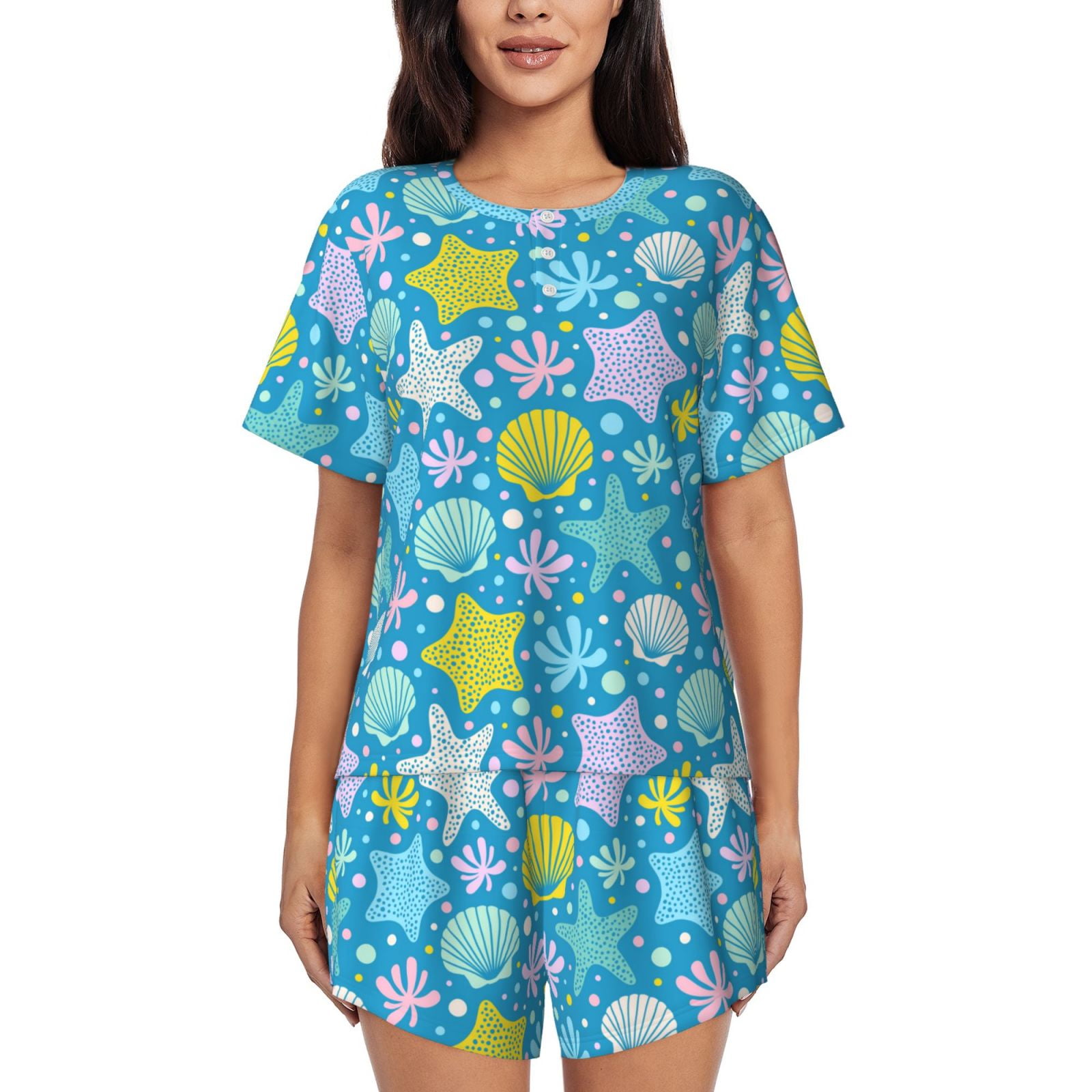 Goofa Starfish for Womens Cotton 2 Piece Pajamas Set Classic Short ...