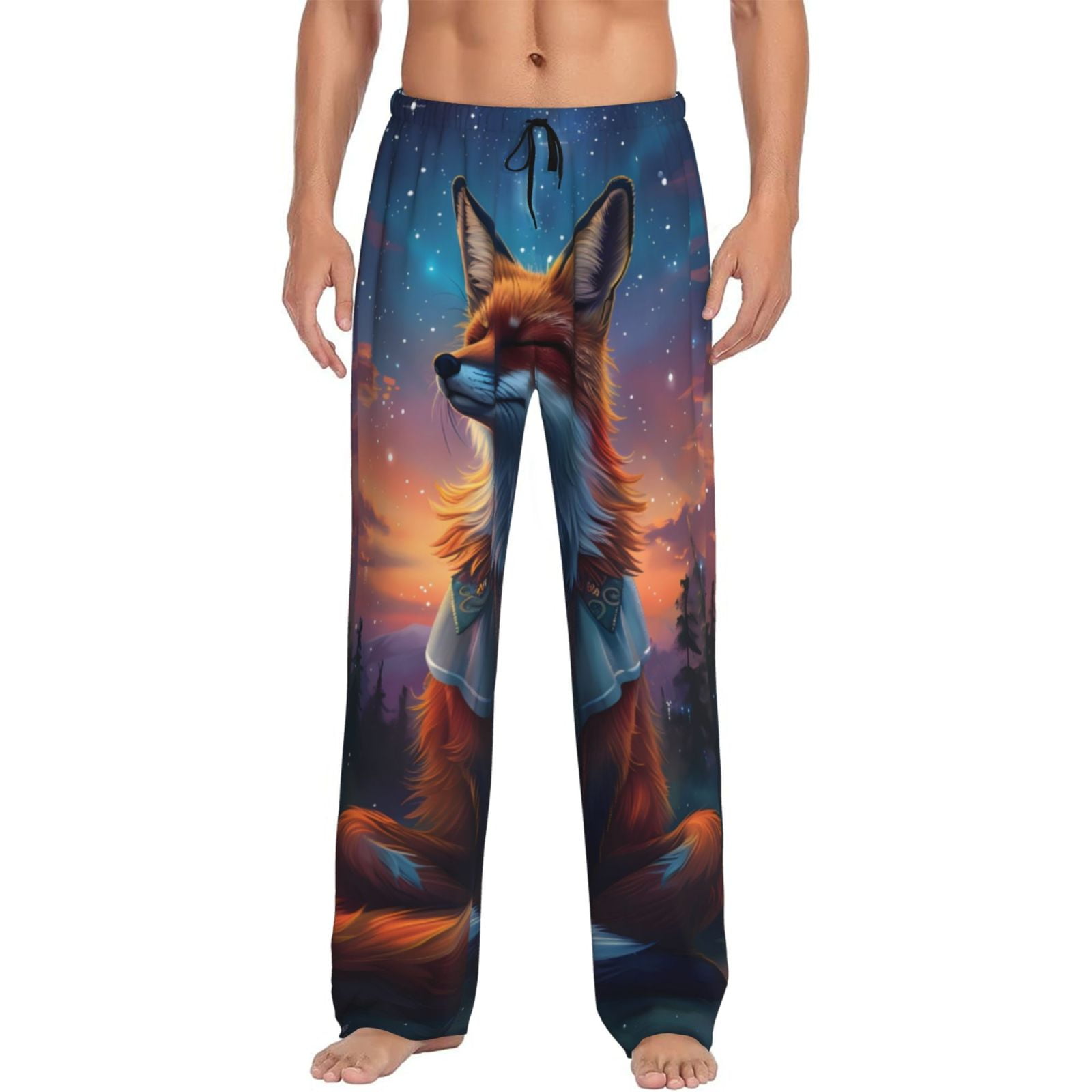 Goofa Starry Sky Meditating Fox Pattern Printed Soft Pajama Pants for ...