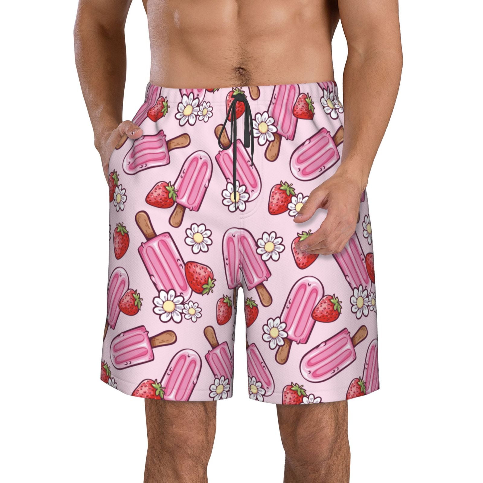 Goofa Strawberry Popsicle Printed Mens Swim Trunks Summer Quick Dry ...