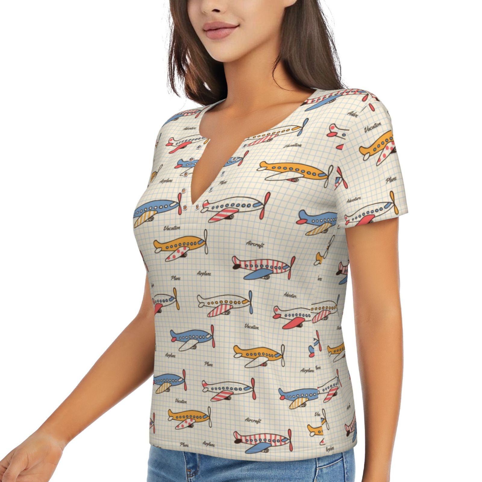 Goofa Striped Vintage Planes Pattern Womens Deep V Neck Low Cut Tops ...