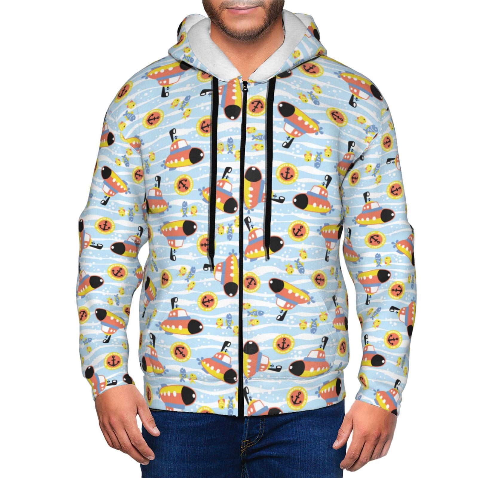Goofa Submarine With Fishes Undersea Pattern Mens Full-zip Hoodie, Zip ...