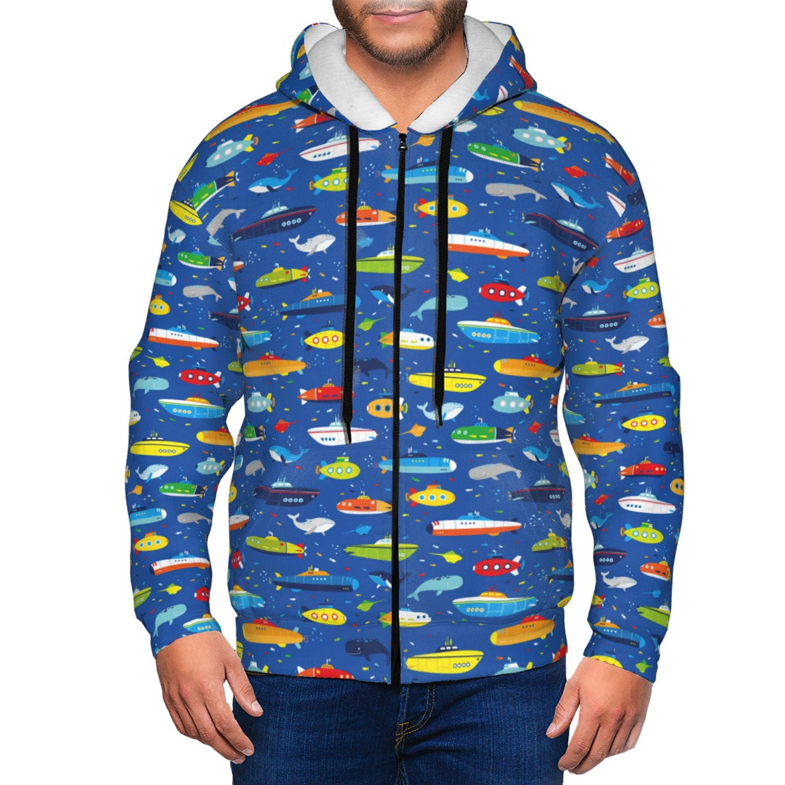 Goofa Submarines And Whales Pattern Mens Full-zip Hoodie, Zip-up ...