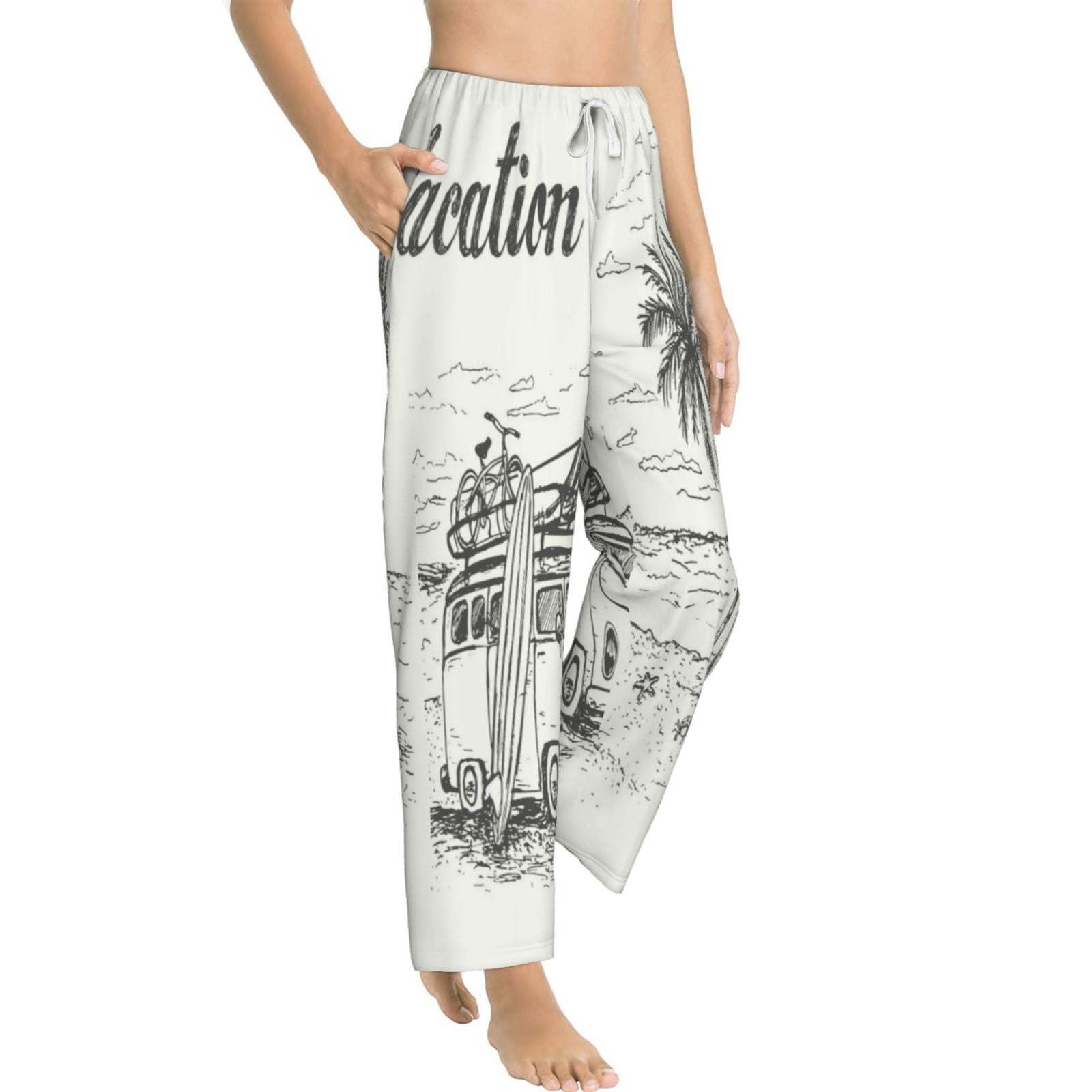 Goofa Summer Vacation Scene With Camping Van Printed Soft Pajama Pants ...