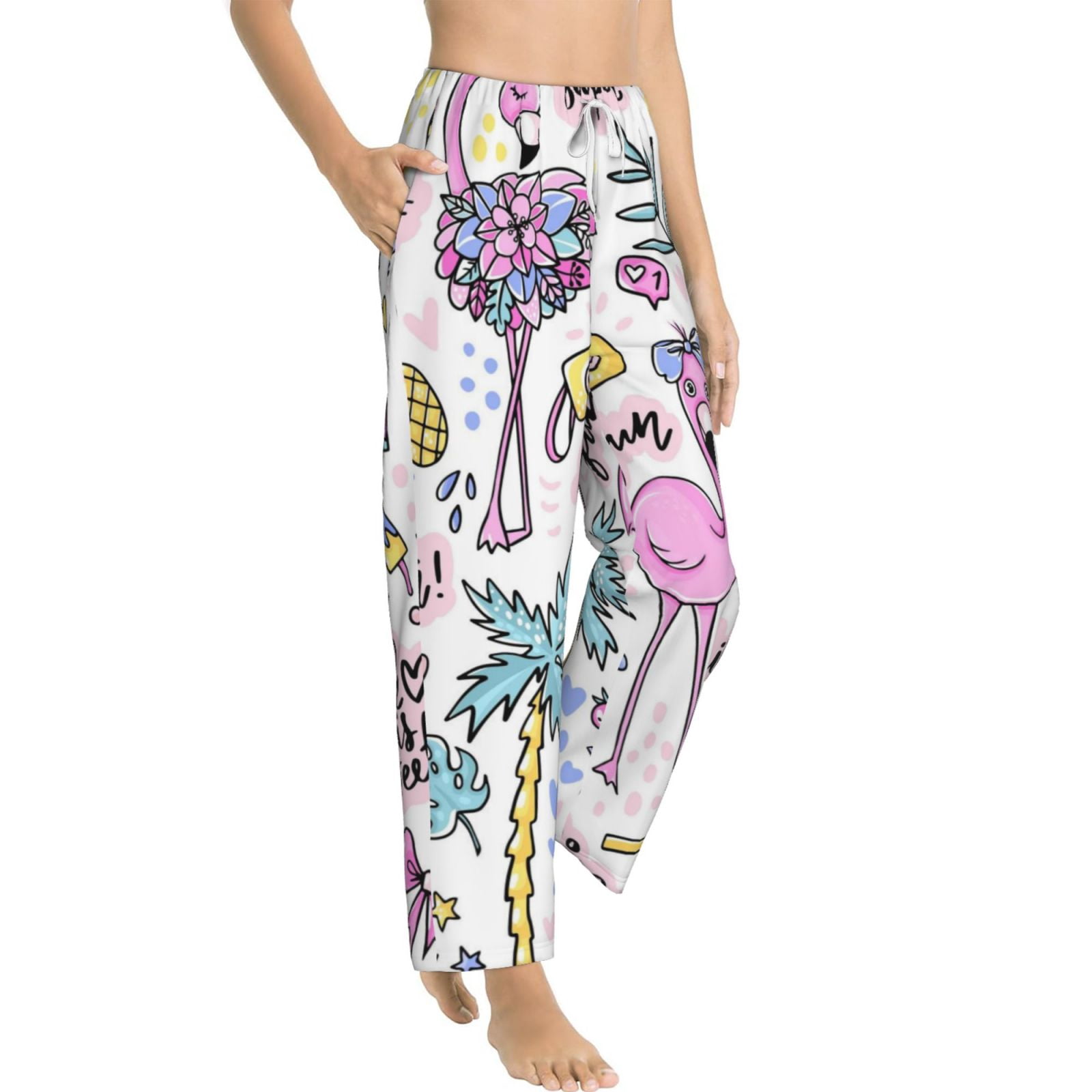 Goofa Summer with Flamingo Printed Soft Pajama Pants for Women, Wide ...