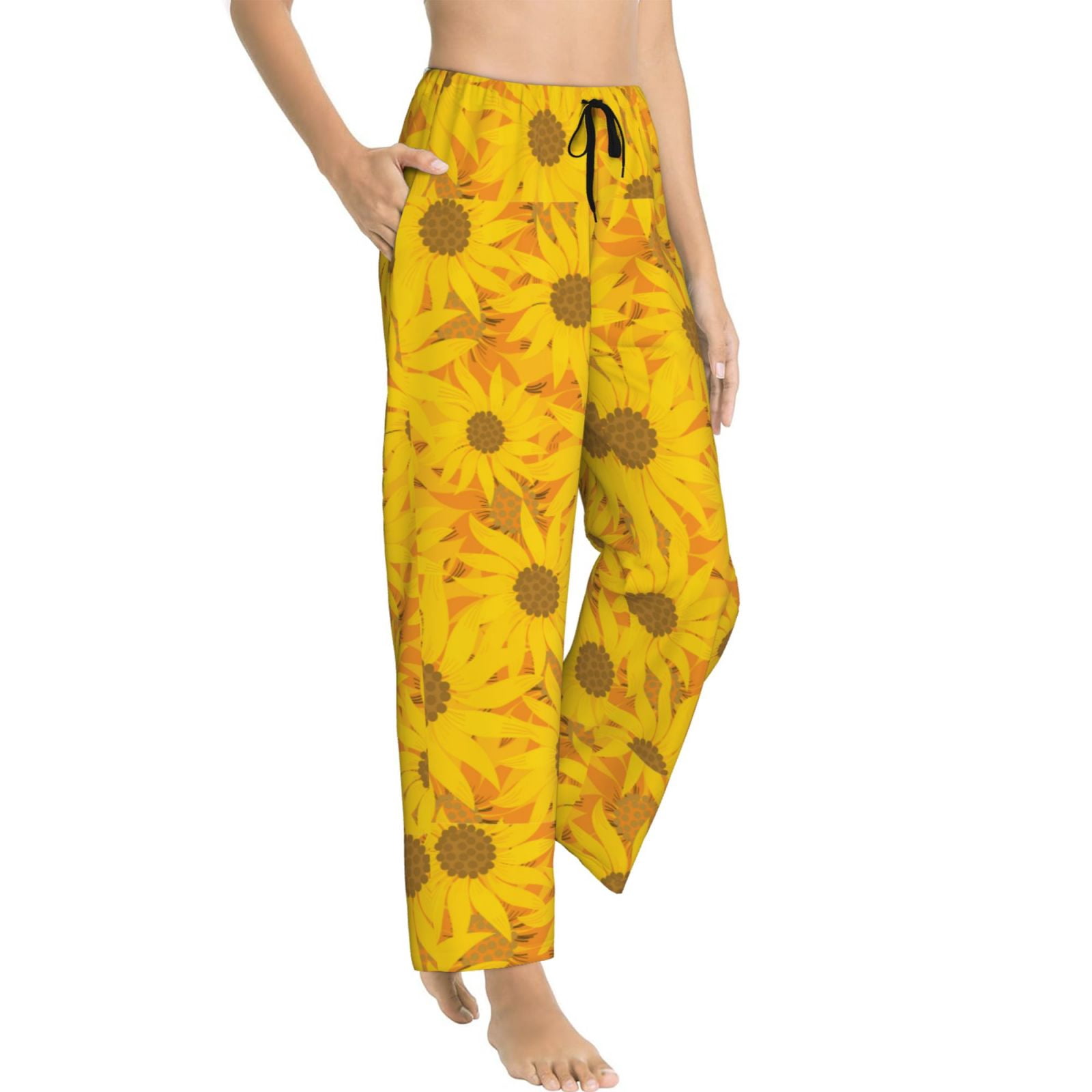 Goofa Sun Flowers Printed Soft Pajama Pants for Women, Wide Leg Comfy ...