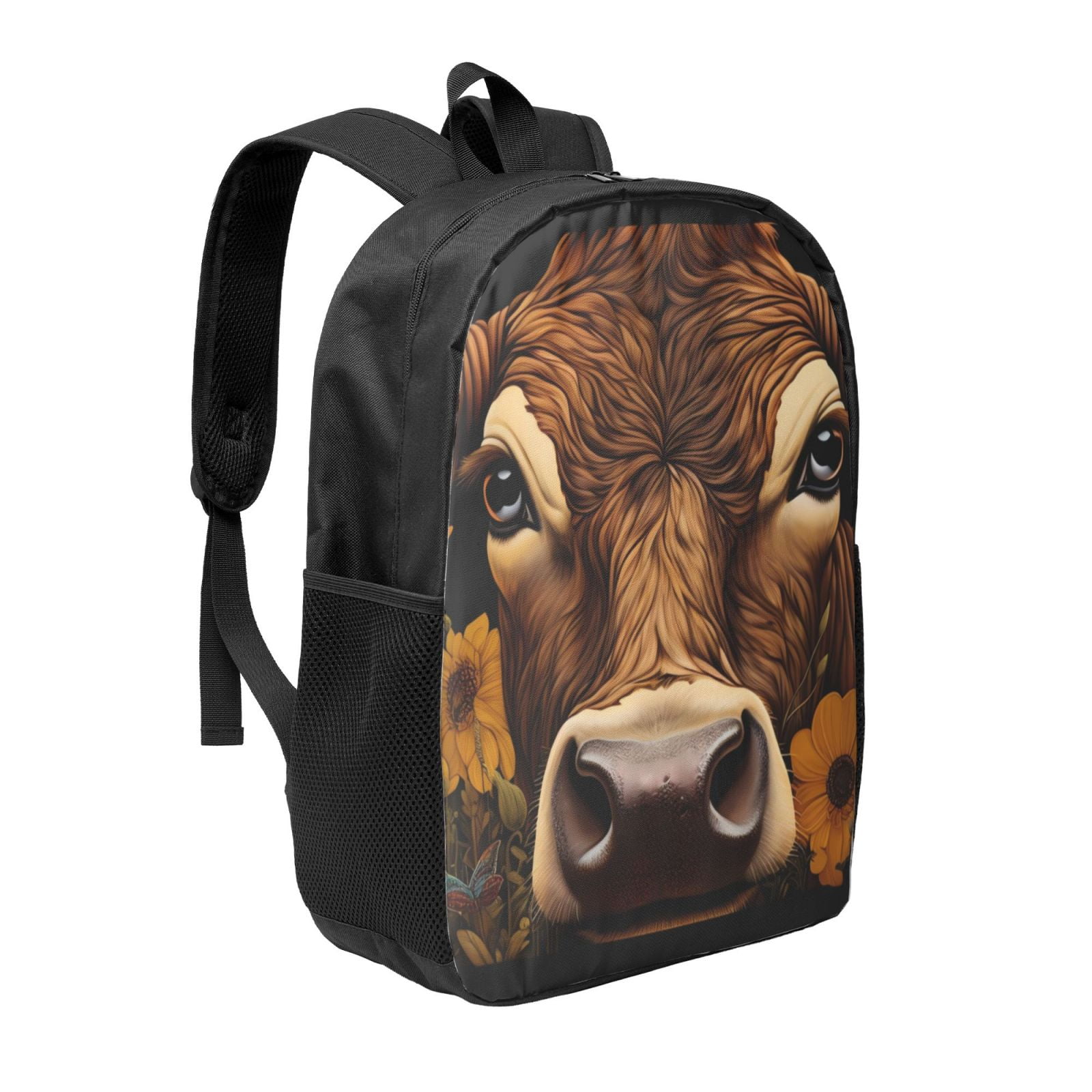Goofa Sunflower Butterfly Cow Pattern 17in Student Backpack - School ...