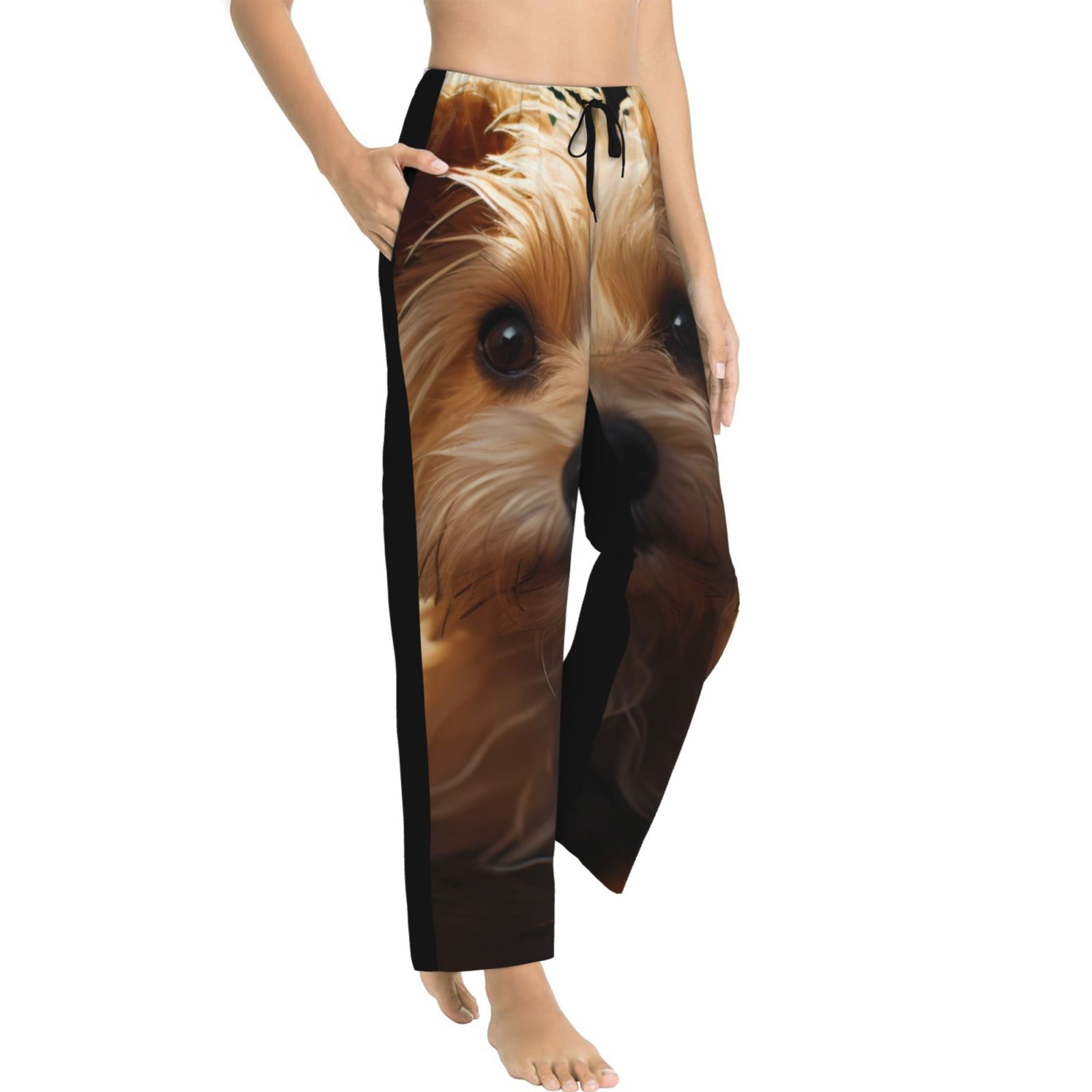 Goofa Sunflower Cute Puppy Printed Soft Pajama Pants for Women, Wide ...