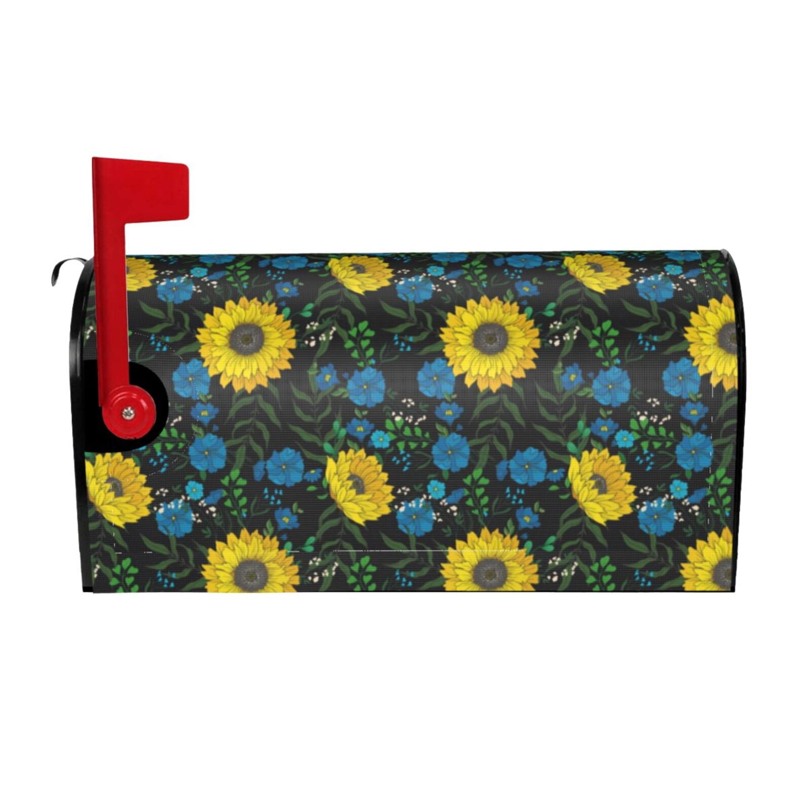 Goofa Sunflowers And Blue Flower Pattern Mailbox Cover, Mailbox ...