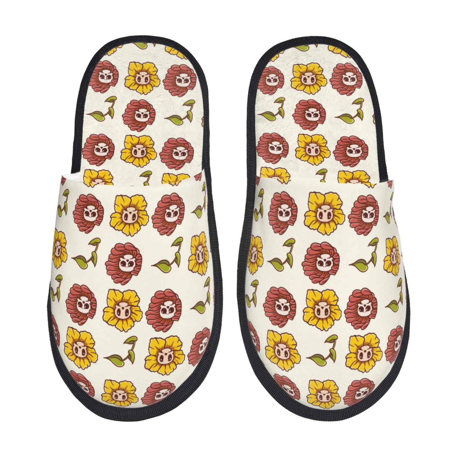 Goofa Sunflowers And Skull Pattern Plush Furry Slippers for Men & Women ...