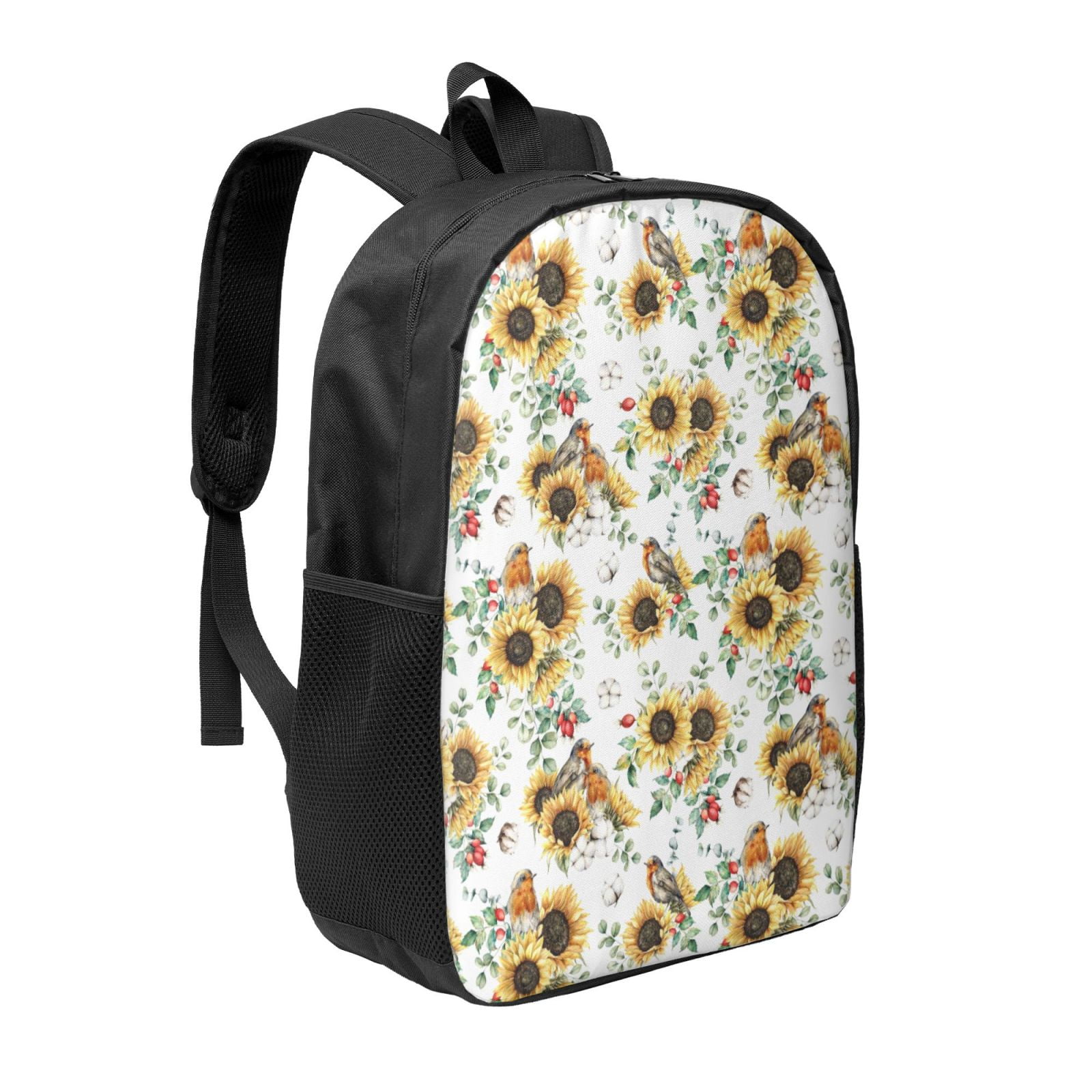 Goofa Sunflowers Leaves And Birds Pattern 17in Student Backpack ...