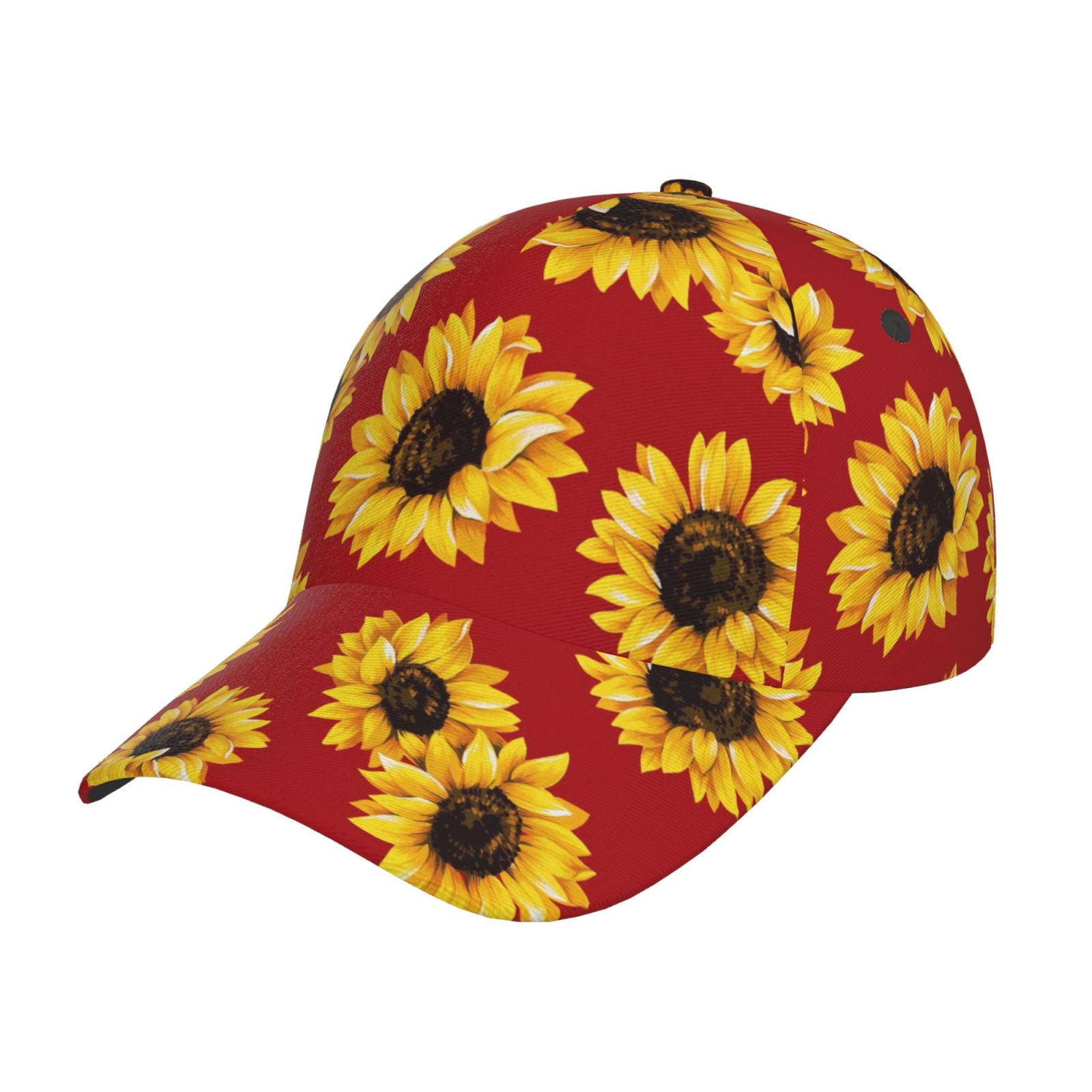 Goofa Sunflowers On Red Printed Baseball Cap for Men and Women ...