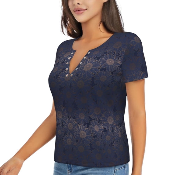 Goofa Sunflowers Pattern Womens Deep V Neck Low Cut Tops Casual Summer ...