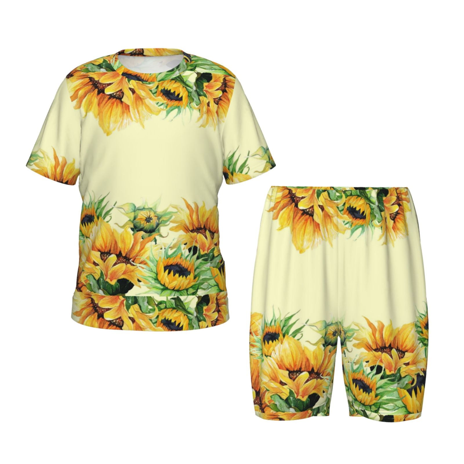 Goofa Sunflowers On A Yellow Background Pattern Short-Sleeved Pajama ...
