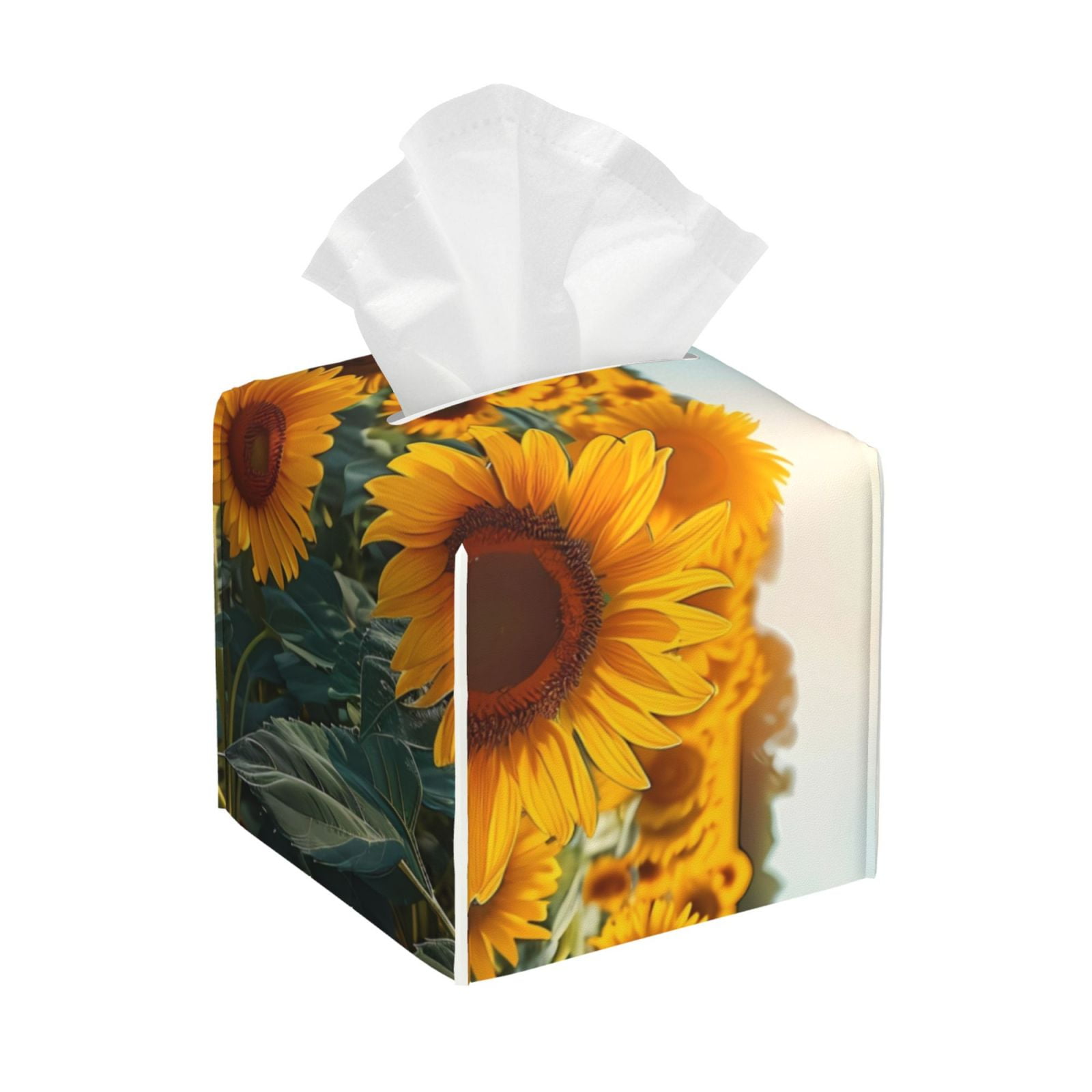 Goofa Sunlit Sunflower Field Tissue Box Cover PVC Leather Tissue Holder ...