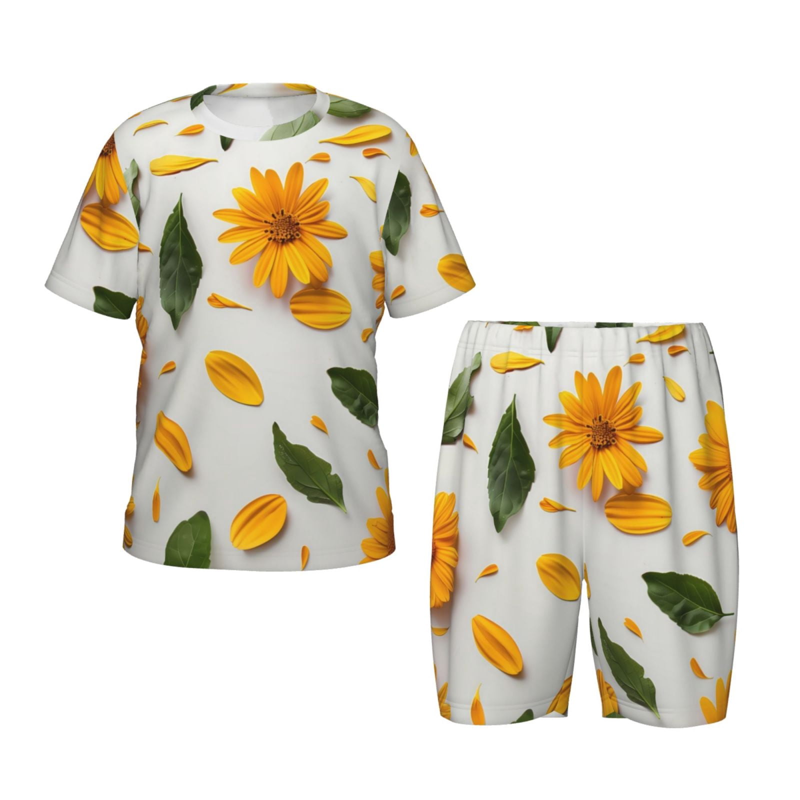Goofa Sunny Yellow SunFlower Pattern Short-Sleeved Pajama Set for Kids ...