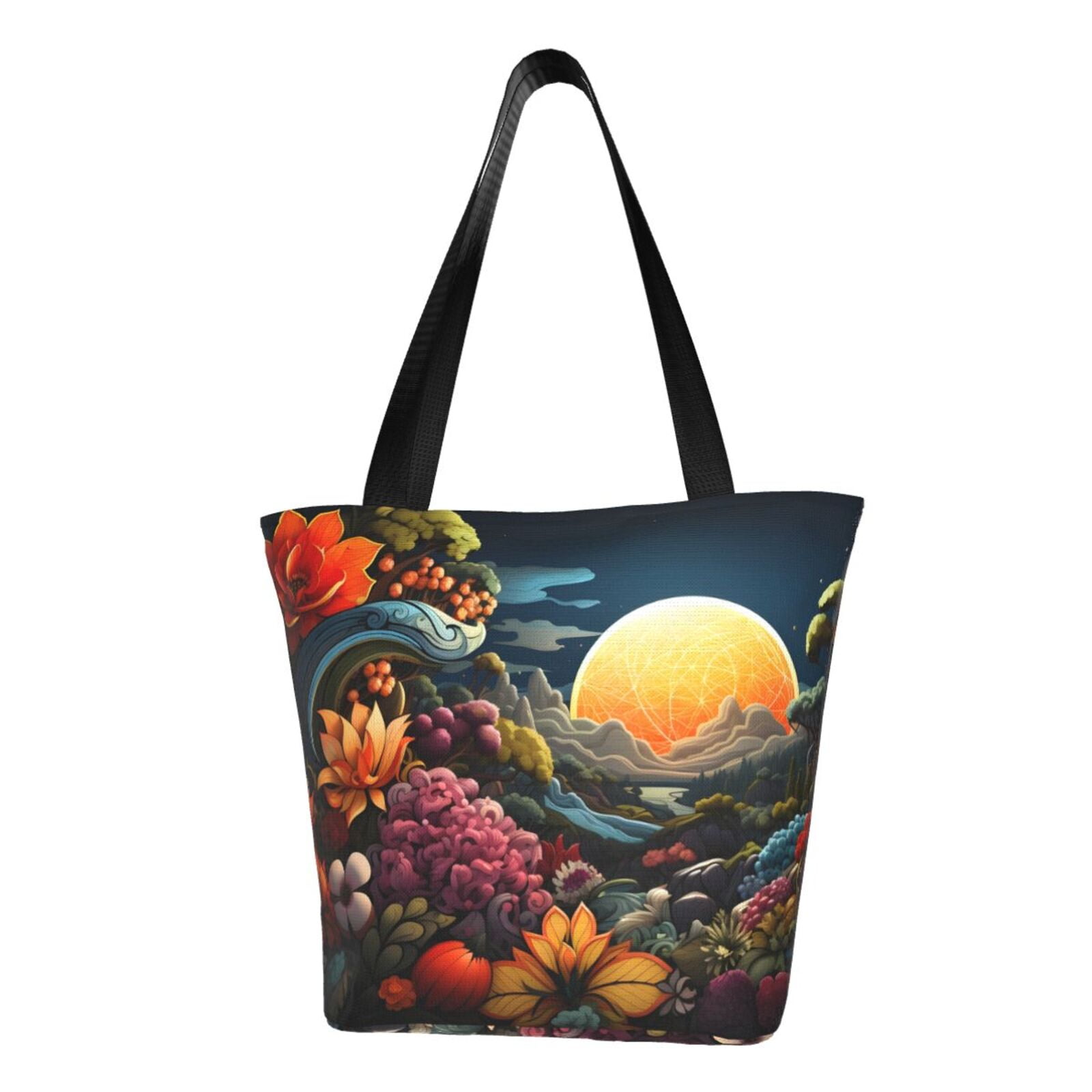 Goofa Sunset Floral Fantasy Landscape Pattern Tote Bags,Large Capacity ...