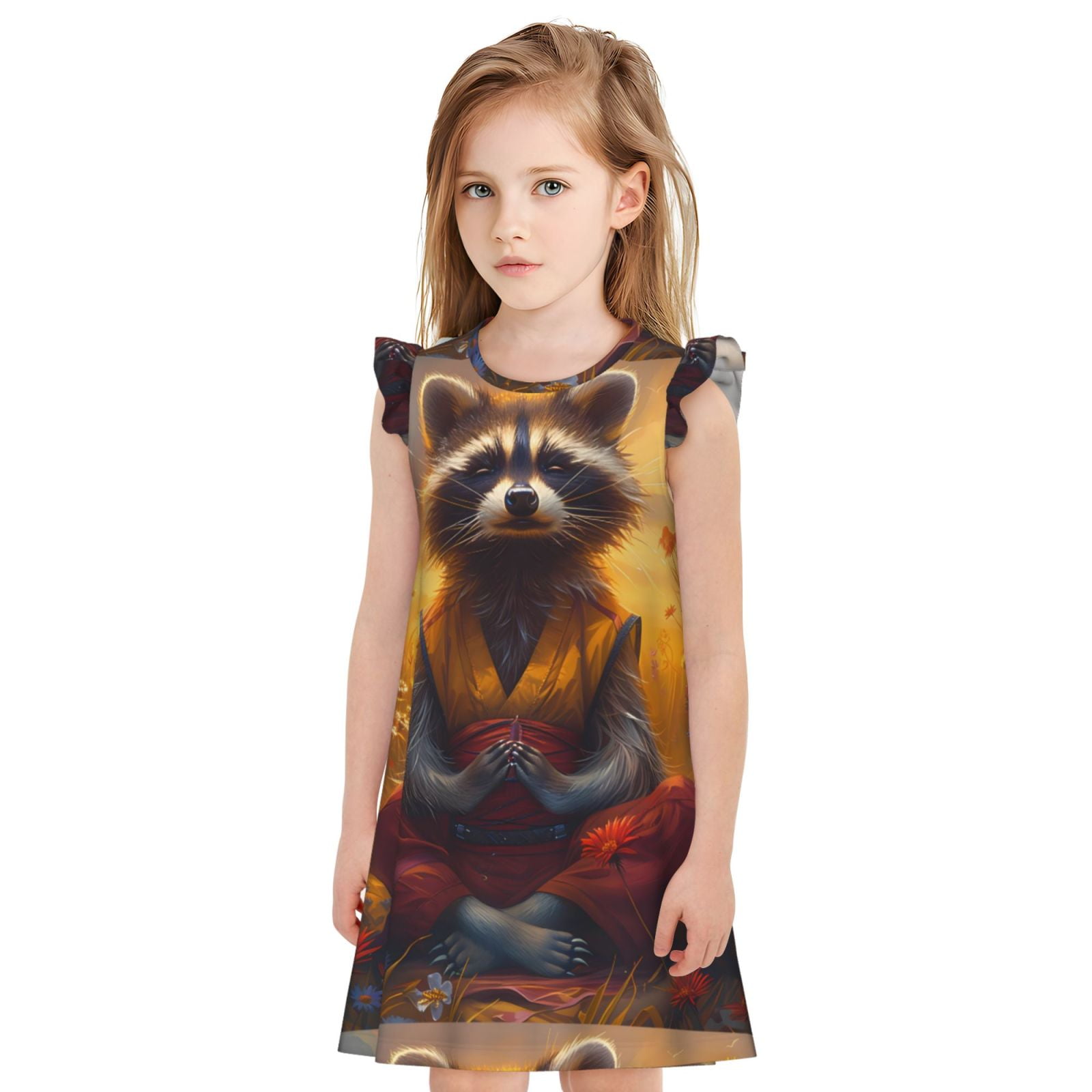 Goofa Sunset Flower Meditating Raccoon Pattern Sweet & Sassy Girls ...