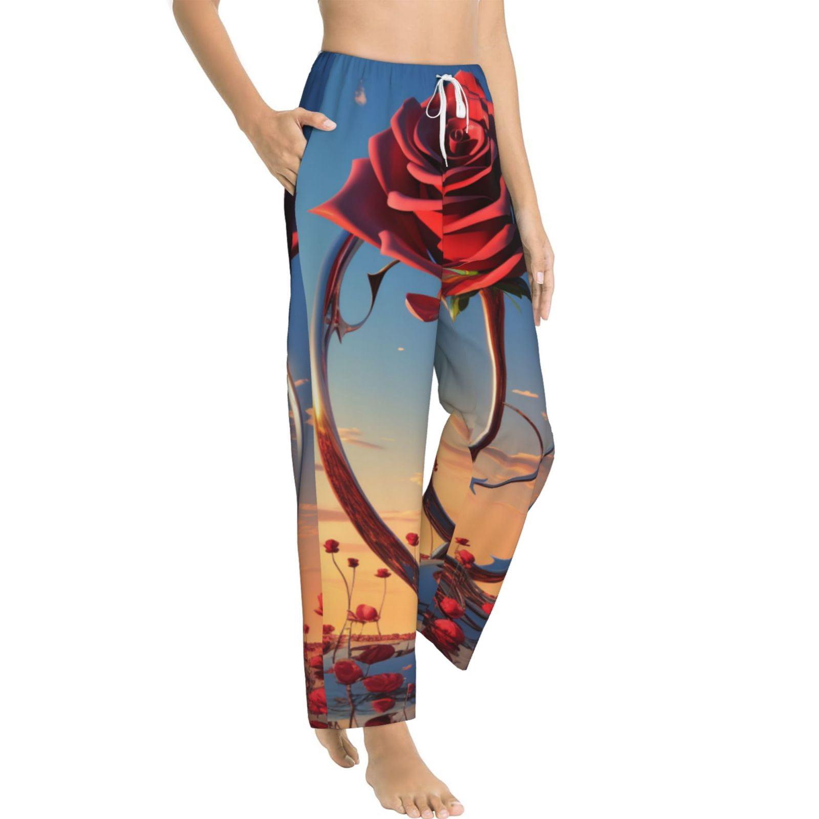 Goofa Sunset Rose Elegance Printed Soft Pajama Pants for Women, Wide ...