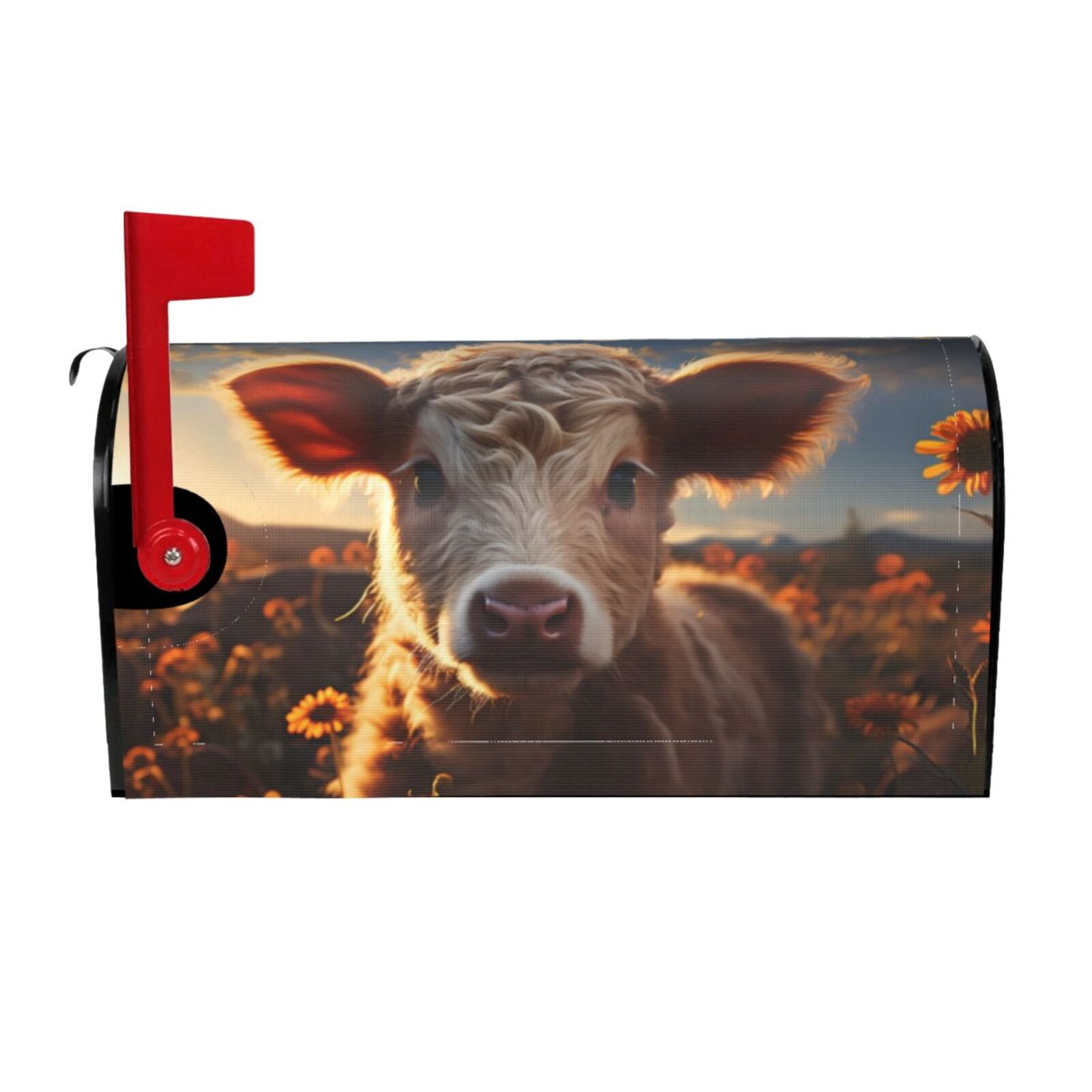 Goofa Sunset Sunflower Small Cow Pattern Mailbox Cover, Mailbox ...