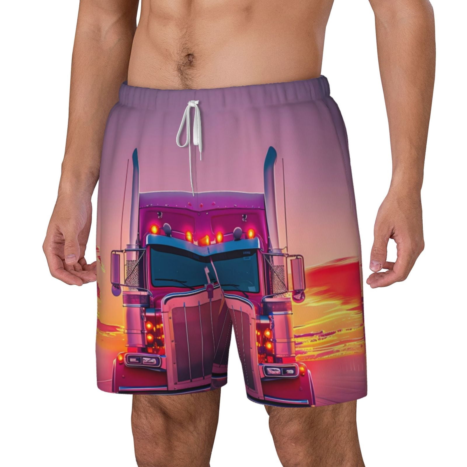 Goofa Sunset Truck Highway Printed Men's Swim Trunks Board Shorts Quick ...