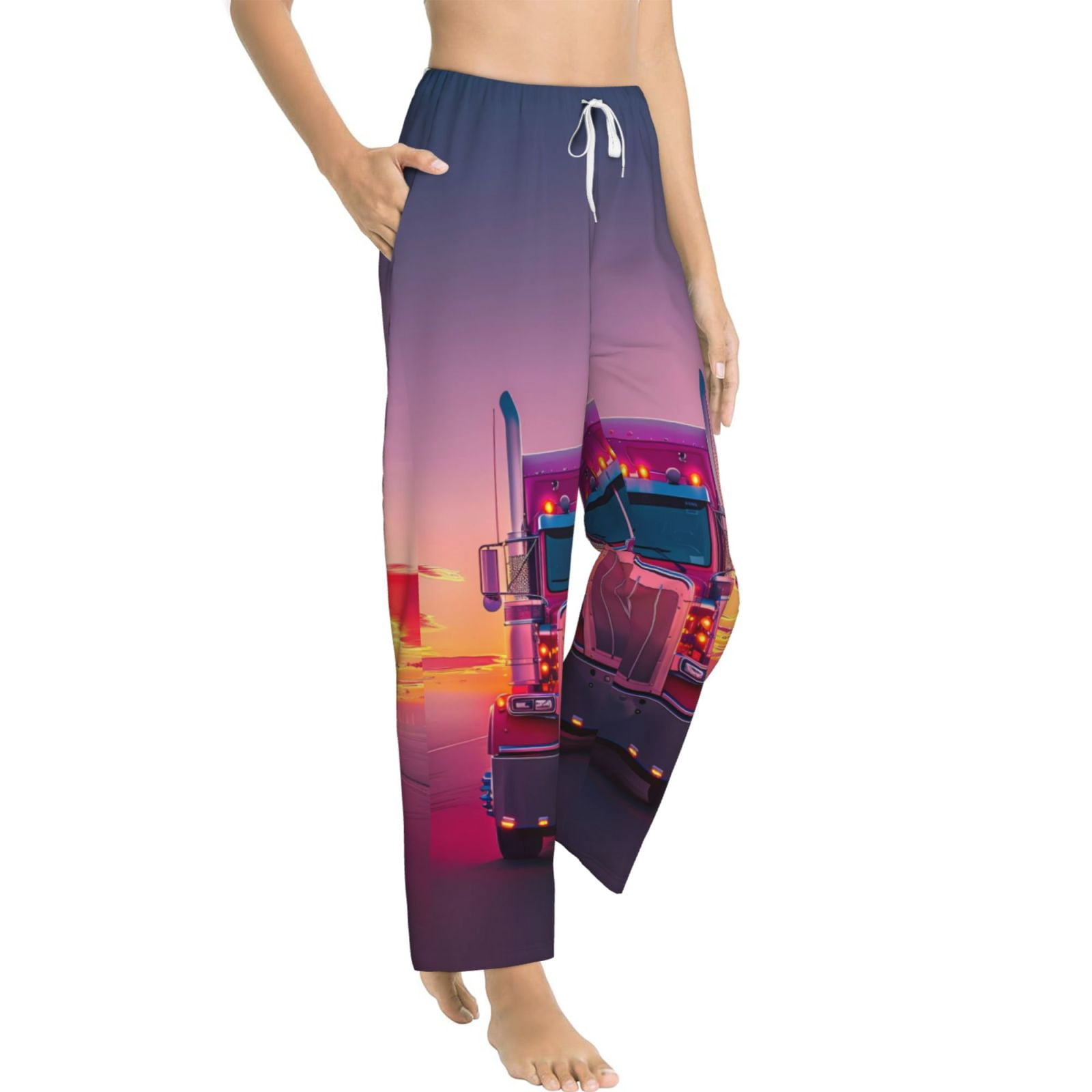 Goofa Sunset Truck Highway Printed Soft Pajama Pants for Women, Wide ...
