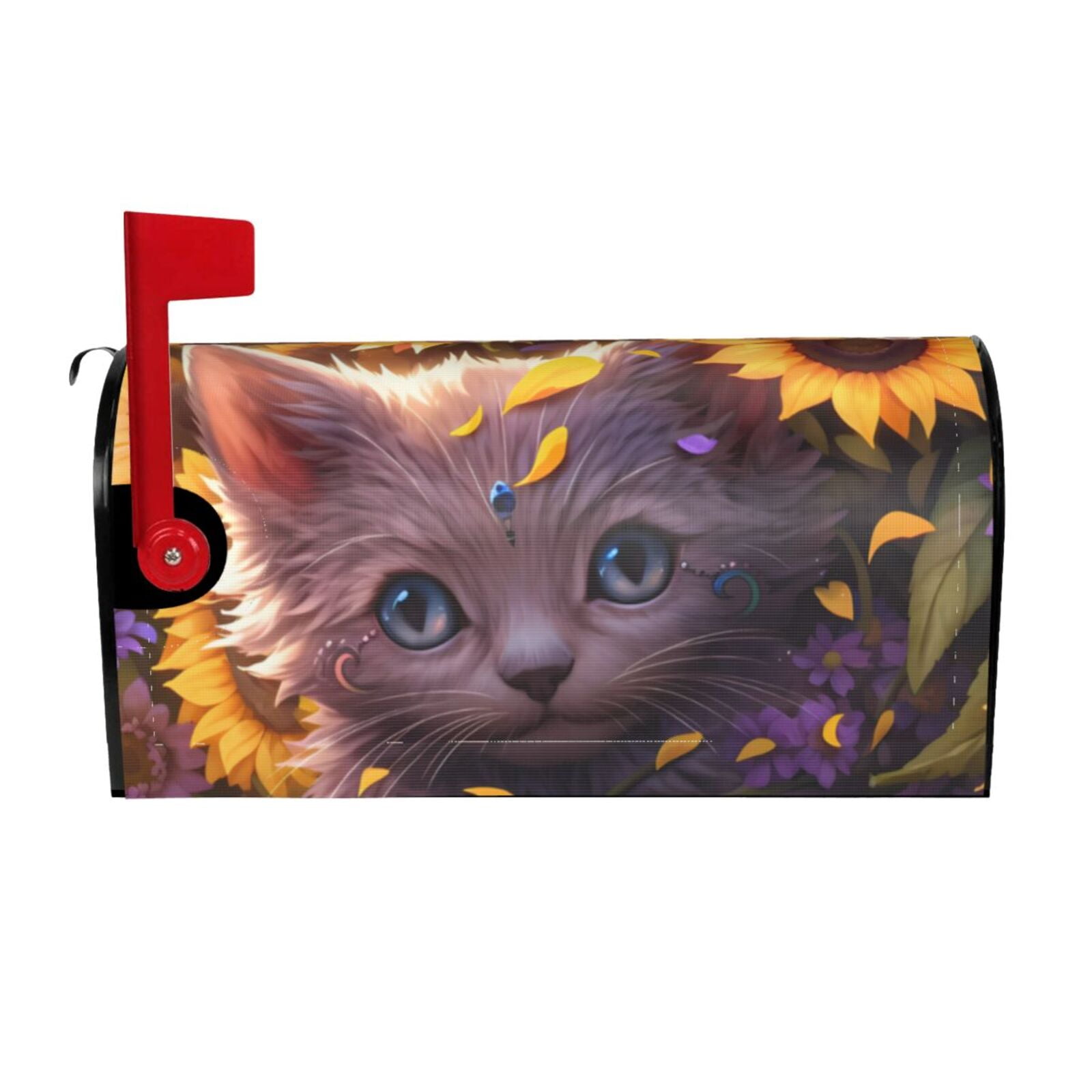 Goofa Sunshine Cute Cat Sunflower Pattern Mailbox Cover, Mailbox ...