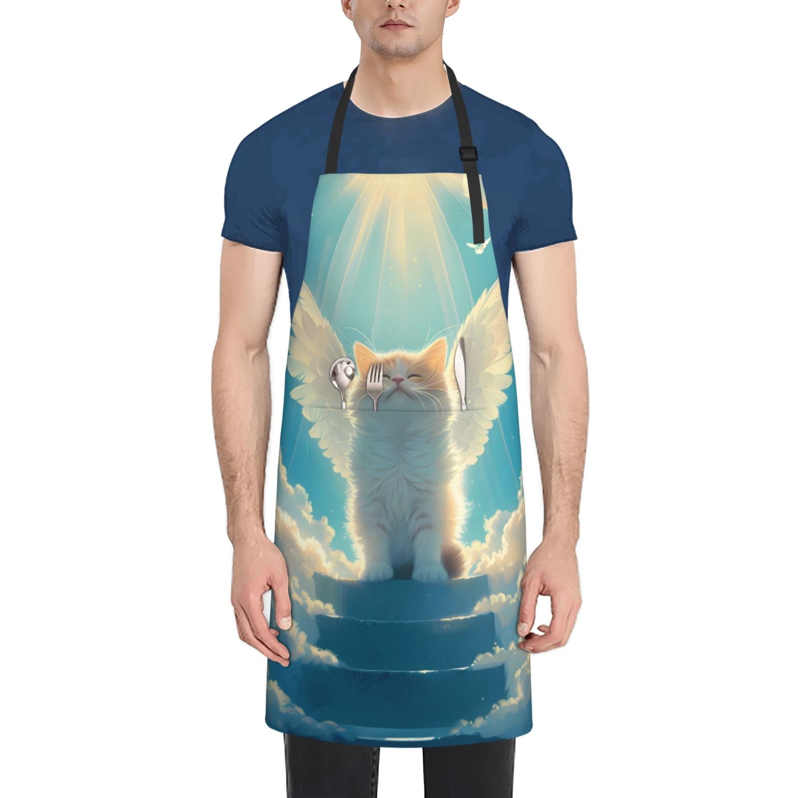 Goofa Sunshine Cute Winged Cat Printed Waterproof Apron 33" Chef Aprons ...