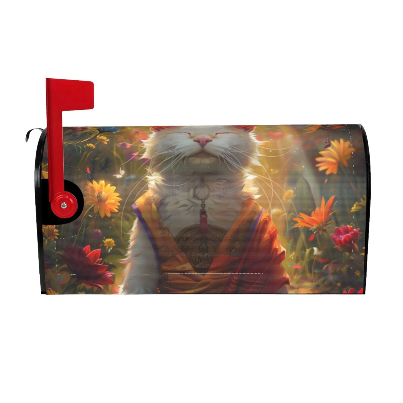 Goofa Sunshine Flower Meditating Cat Pattern Mailbox Cover, Mailbox ...
