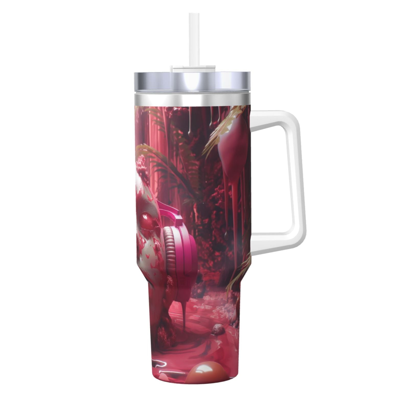 Goofa Surreal Pink Headphones Print 40oz Ice Bully With Handle And ...